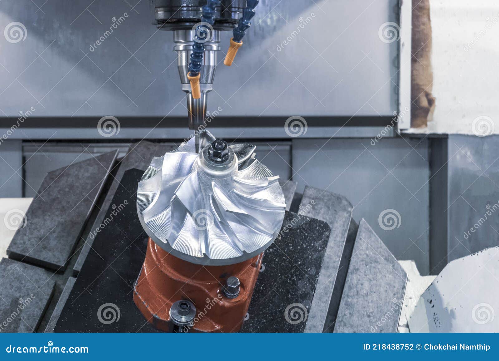 Five Axis CNC Machining Center Cutting Jet Engine Turbine Stock Photo ...
