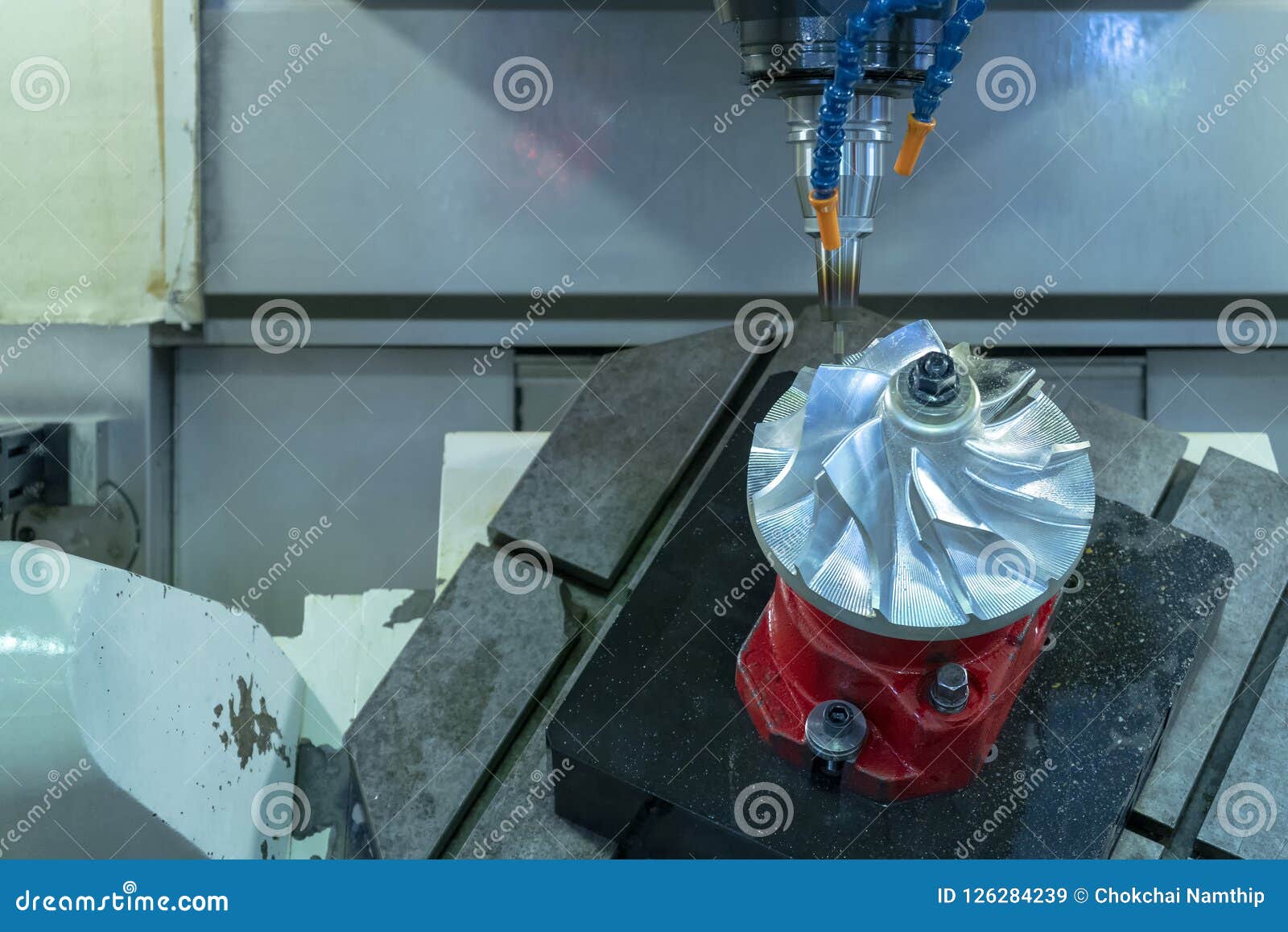 Five Axis CNC Machining Center Cutting Jet Engine Turbine. Stock Image ... Five Axis CNC Machining Center Cutting Jet Engine Turbine. Stock Image ...