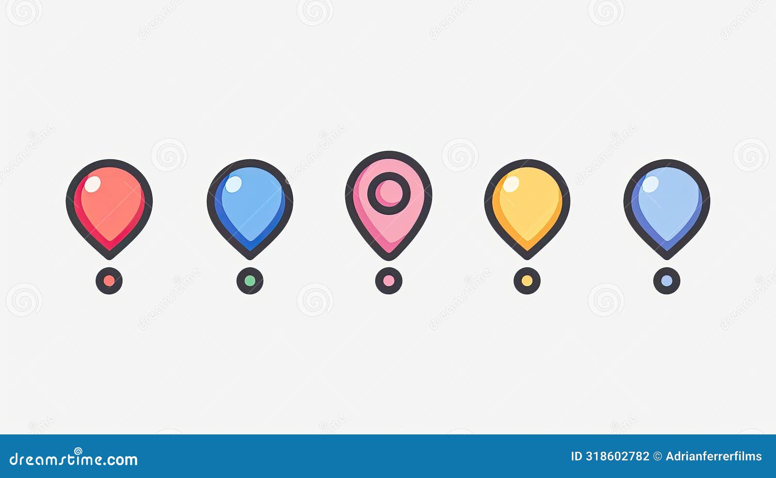 Five Balloons with a Map on Top of Them Stock Illustration ...