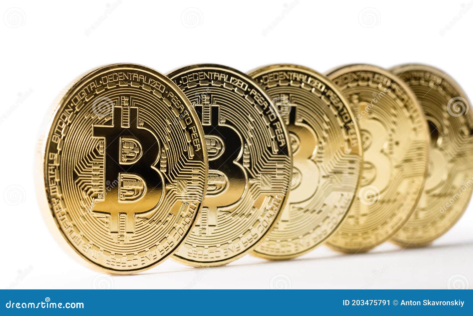 Five Bitcoin coins stock image. Image of concept, gold - 203475791