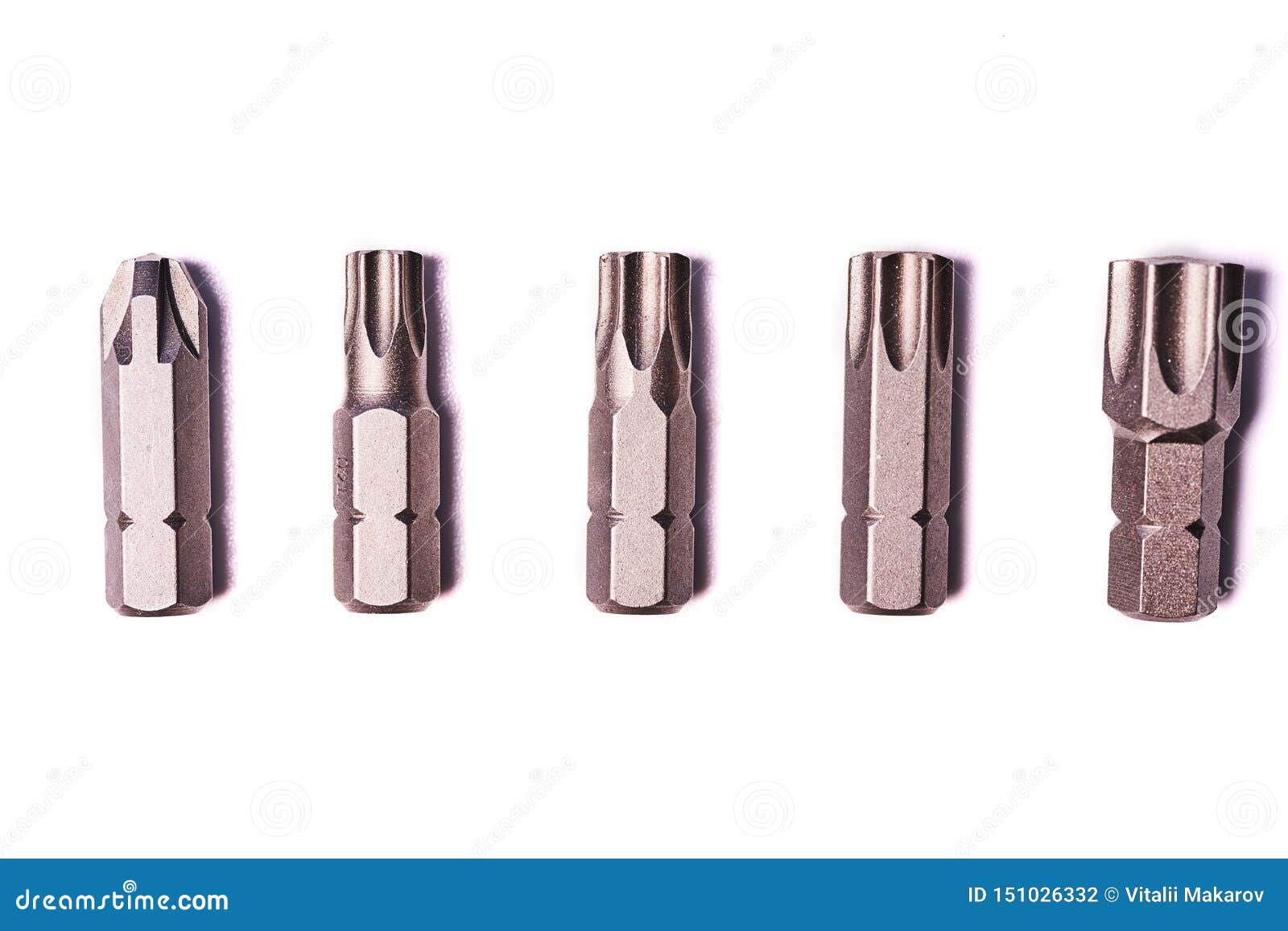 Five Bits for Screwdriver Isolated on White Background Stock Photo ...
