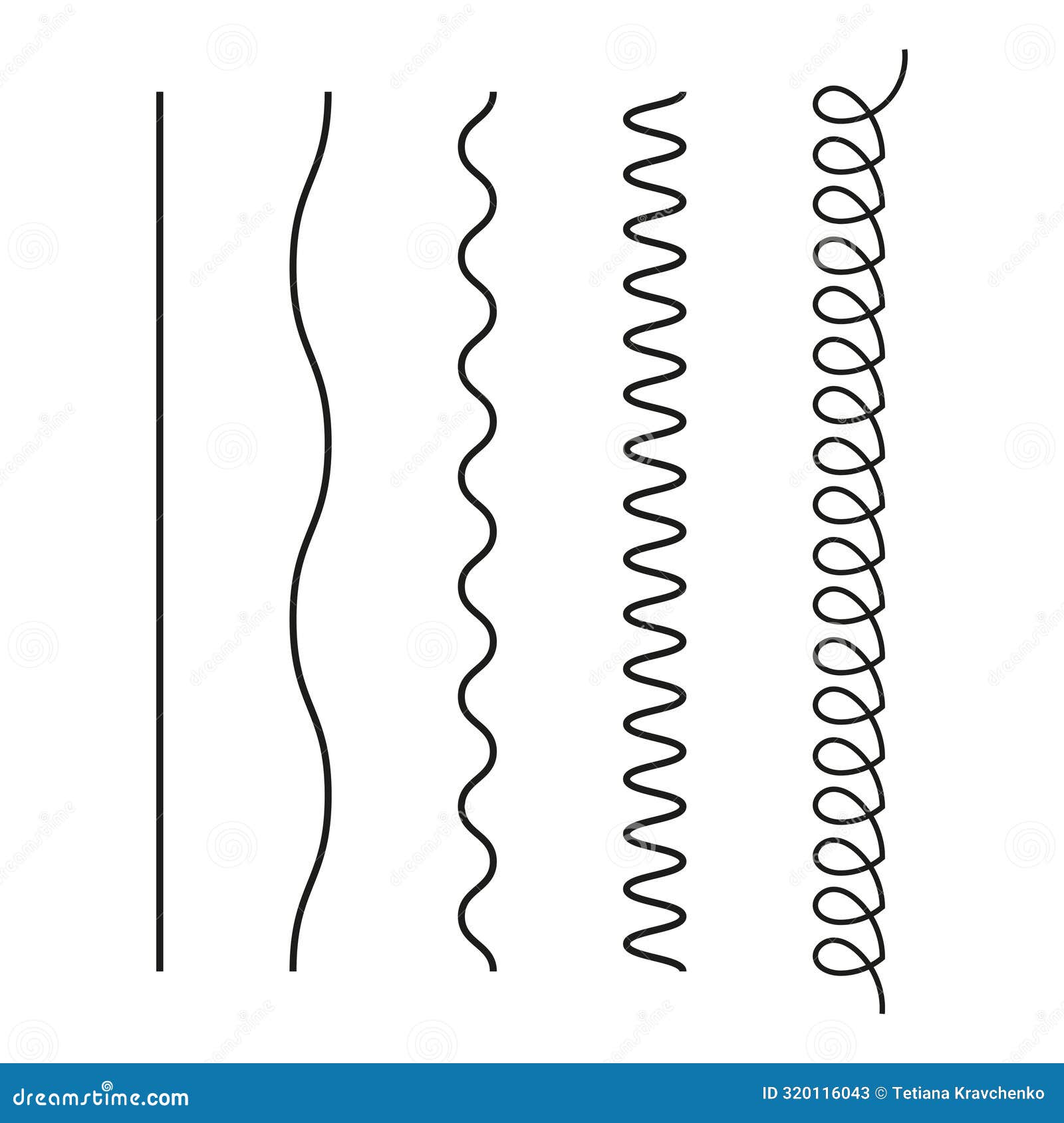 Five Black Lines. Straight and Wavy. Spiral Vector Art. Minimalist ...