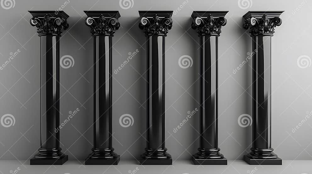 Five Black Pillars Against Silver Wall Background. this is AI ...