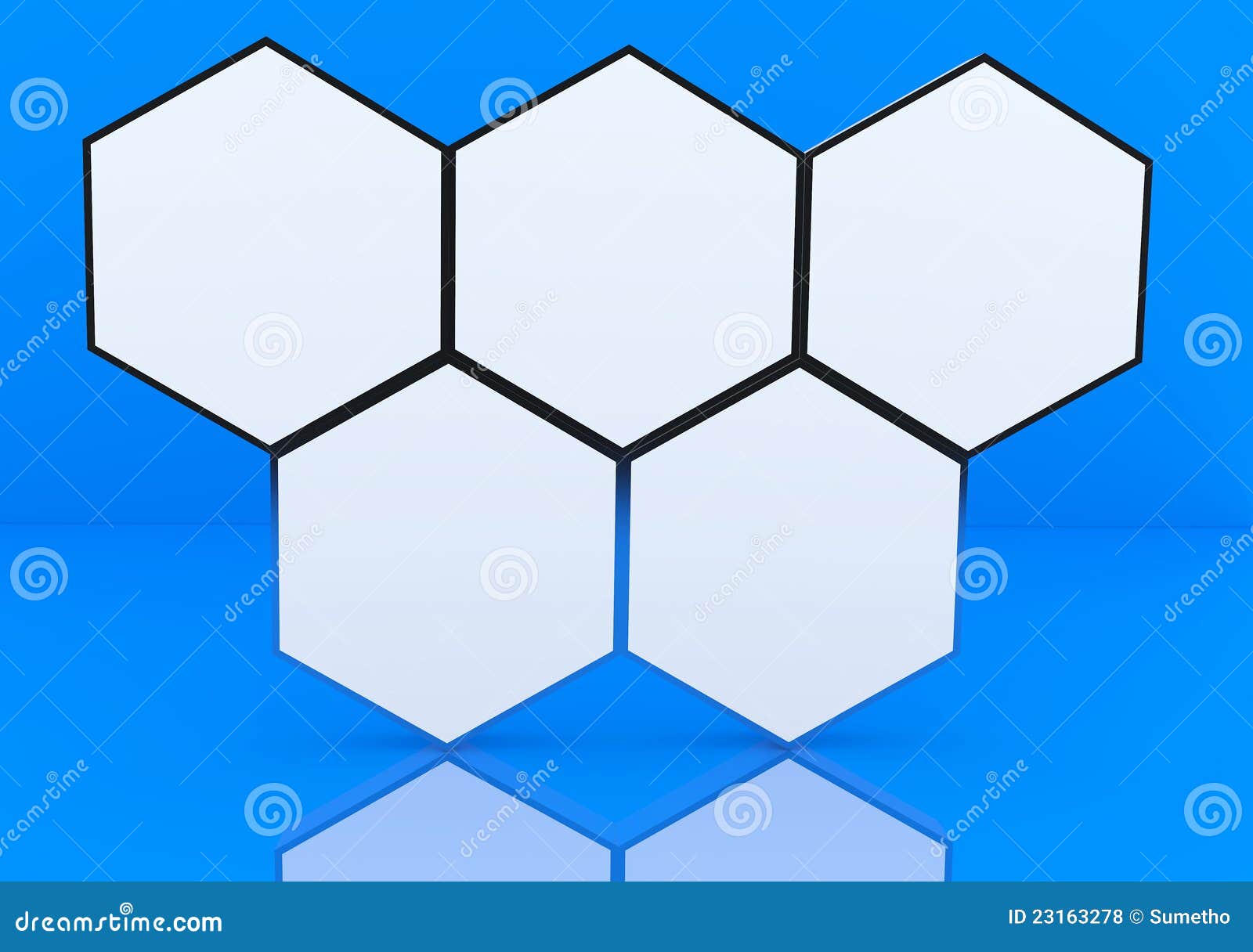 Five Blank Hexagon Box Display Stock Illustration - Illustration of ...