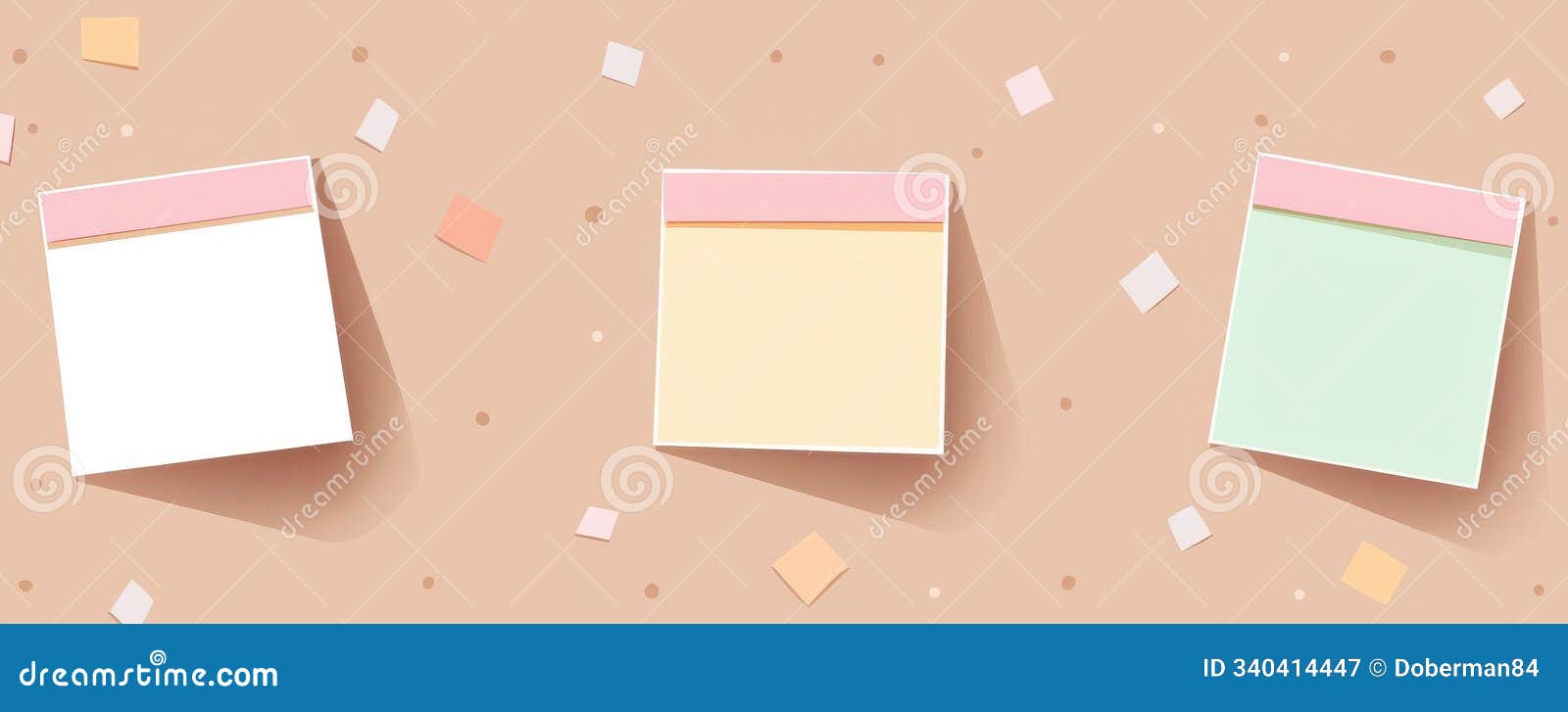 Five Blank Post-it Notes on a Brown Background with Pastel Colored ...