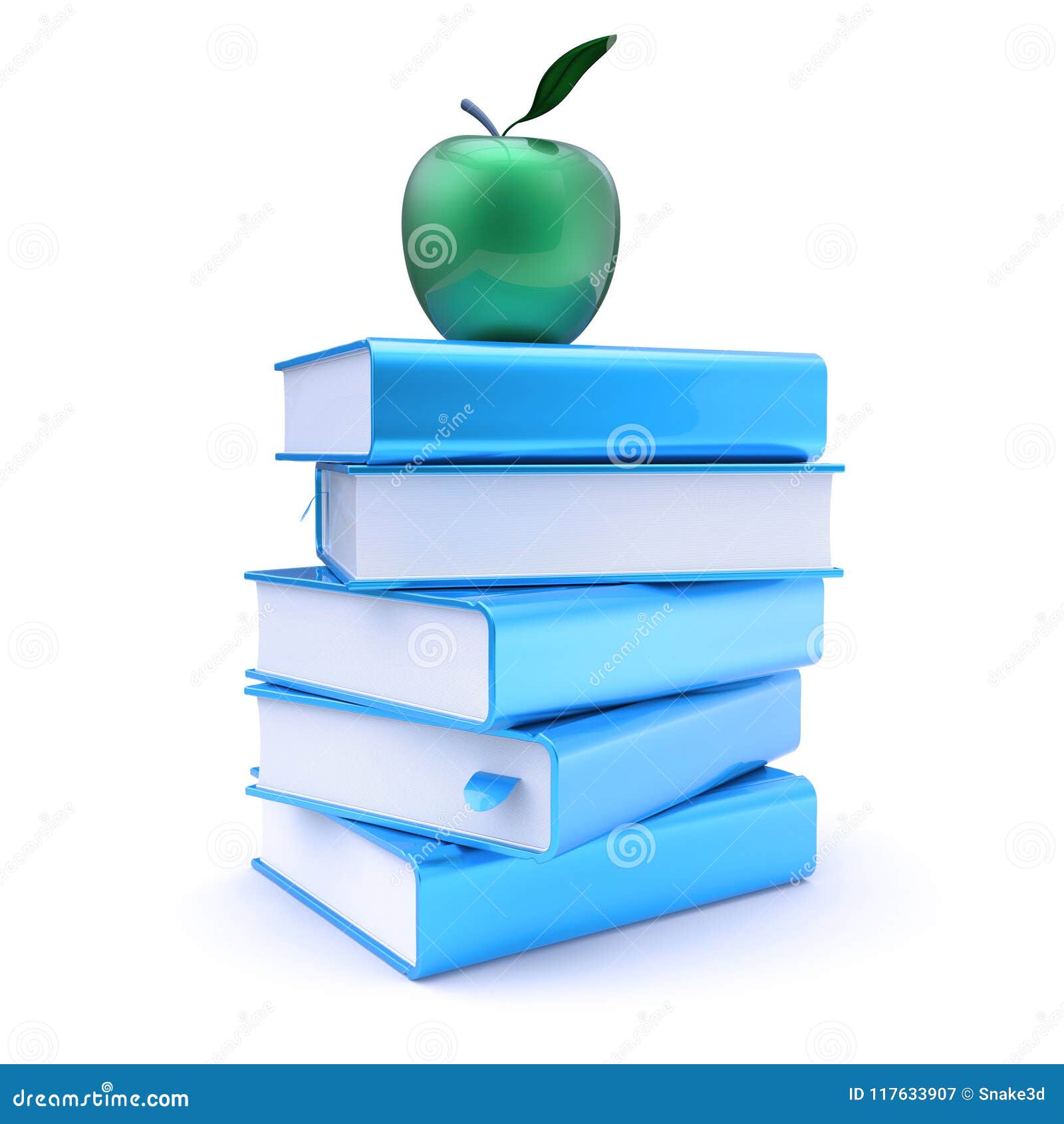 Five Blue Books Stack and Green Apple Over it Stock Illustration ...