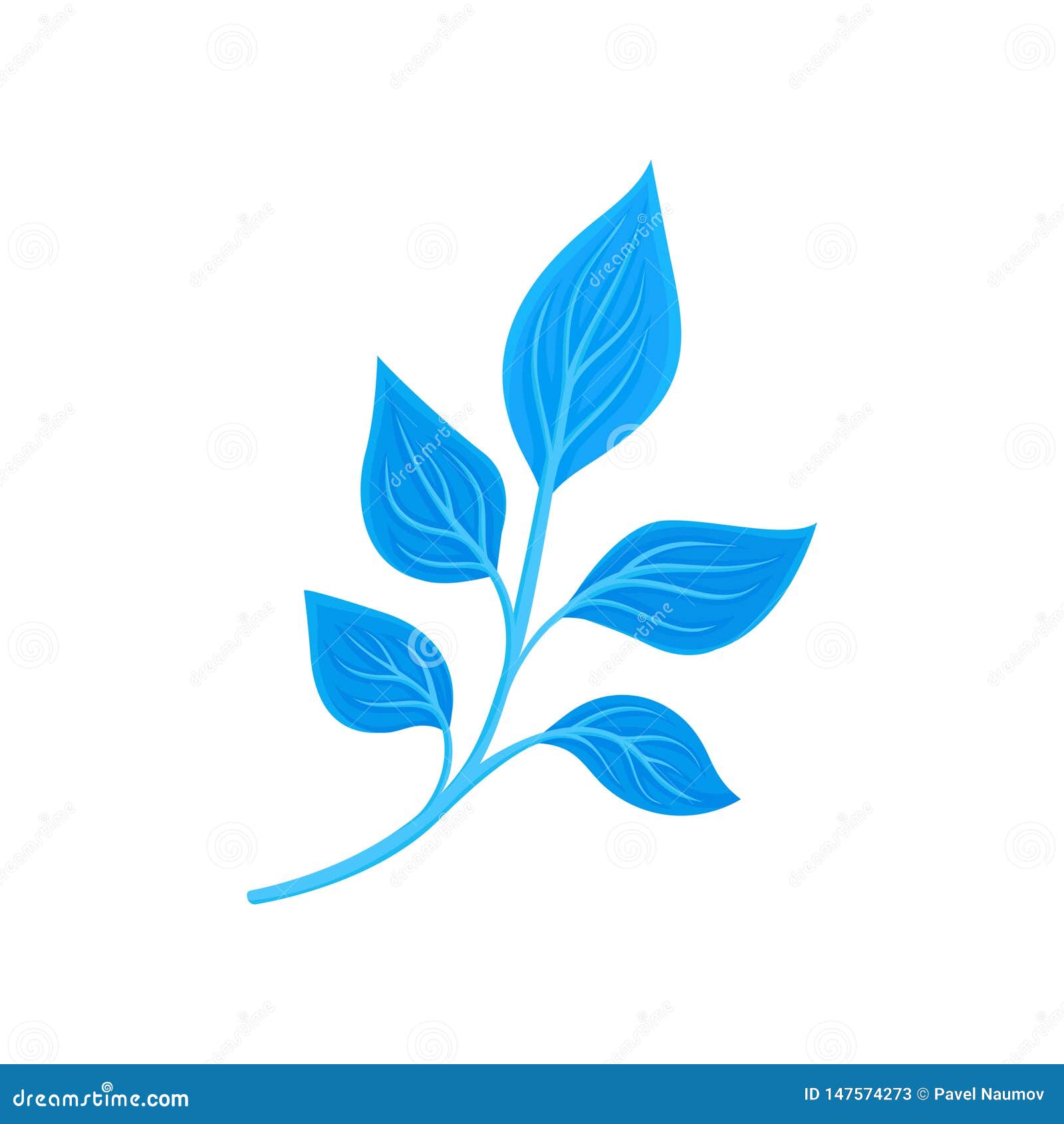 Five Blue Leaves. Vector Illustration on White Background. Stock Vector ...