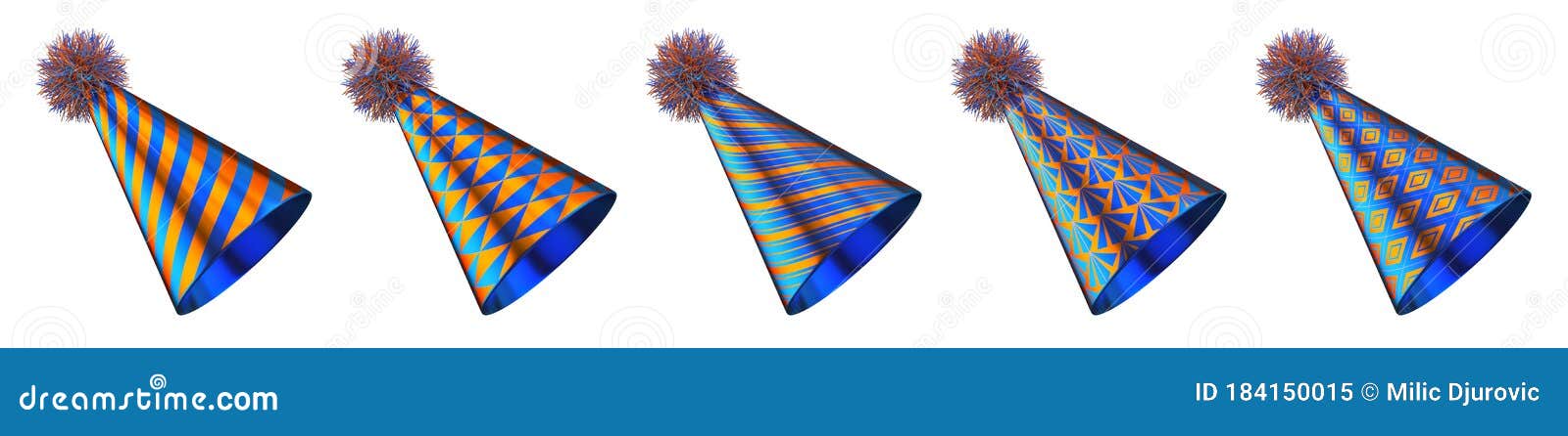 Five Blue Orange Party Hats 3D Stock Illustration - Illustration of ...