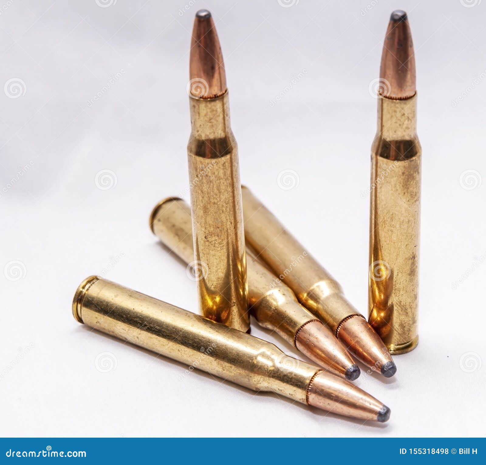Five brass hunting bullets stock photo. Image of cartridge - 155318498