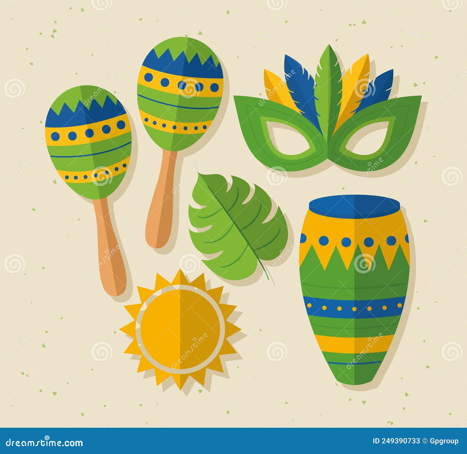 Five brazilian items stock vector. Illustration of drum - 249390733 Five brazilian items stock vector. Illustration of drum - 249390733