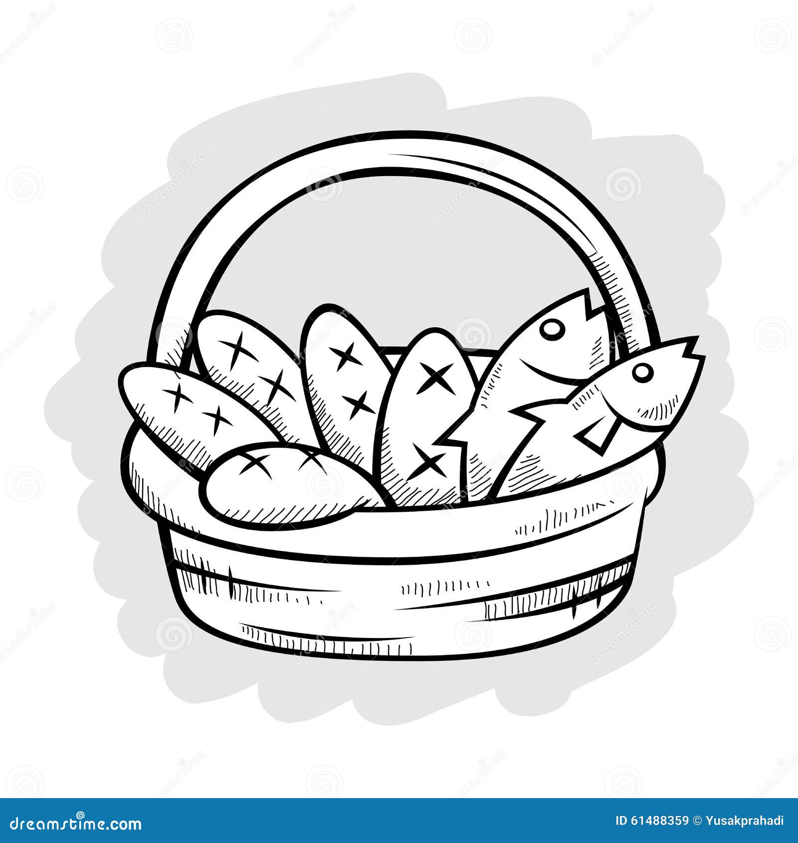 Five Bread and Two Fish in a Basket Line Art Stock Vector ...