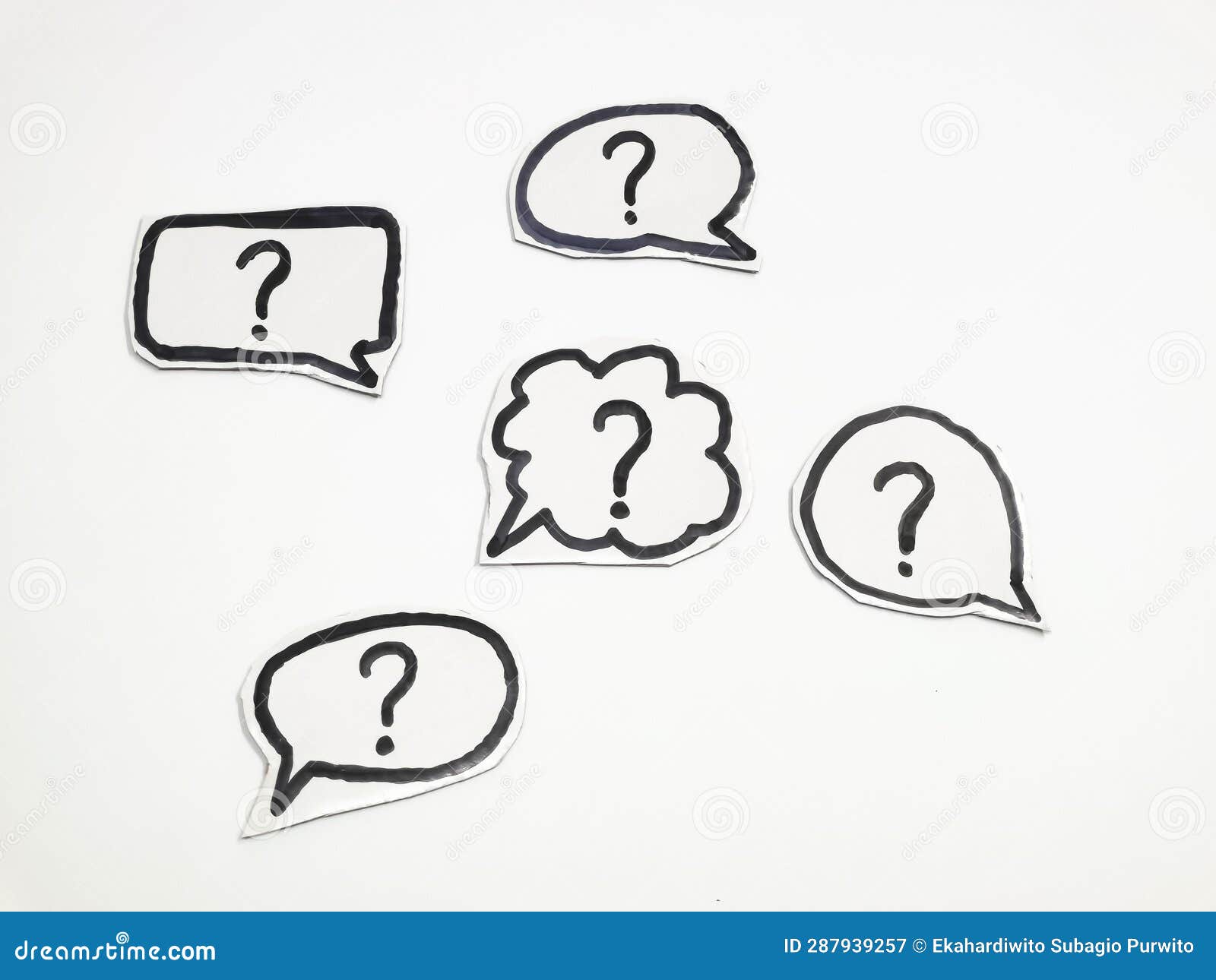 Five Bubble Speechs Written Question Mark. Stock Image - Image of paper ...