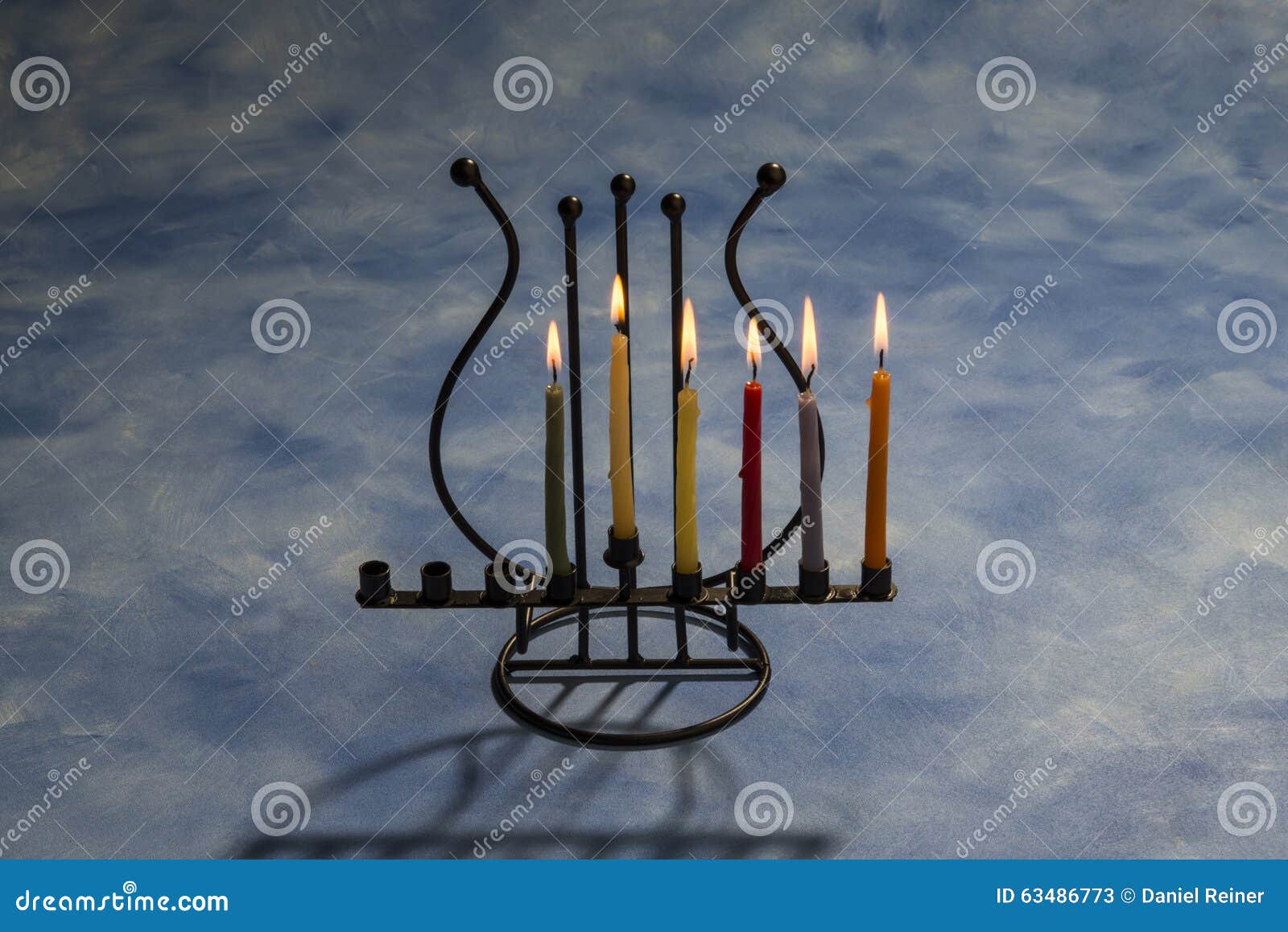 Five Burning Hanukkah Candles in Menorah Stock Image - Image of holder ...
