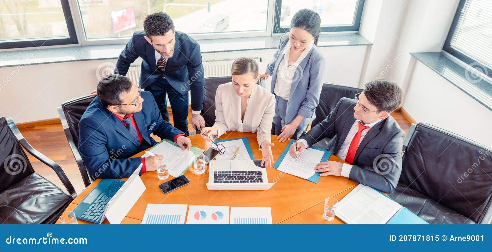 Five Business People in a Project Meeting Stock Image - Image of ...