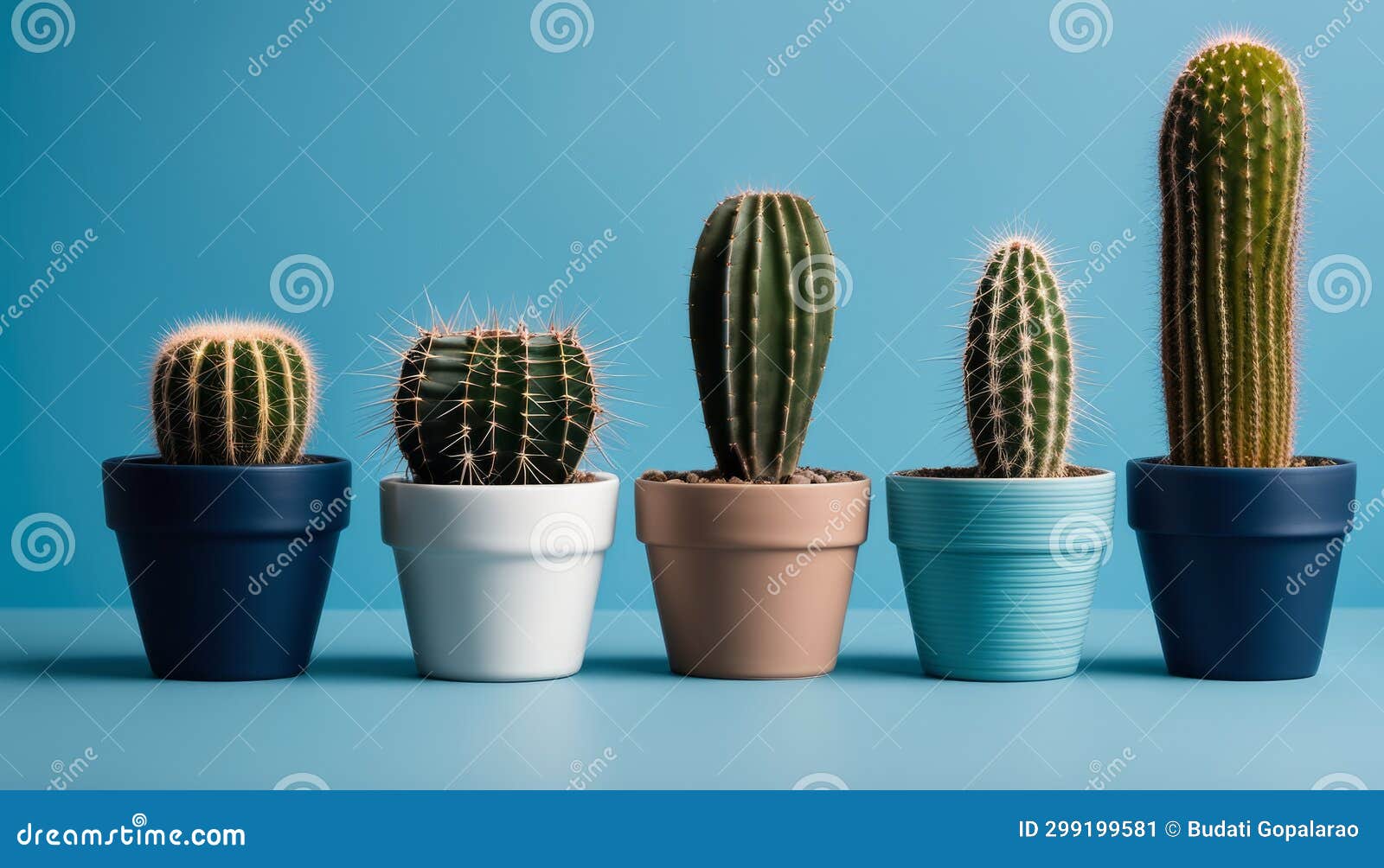 Five Cacti in Pots of Different Colors Stock Illustration ...
