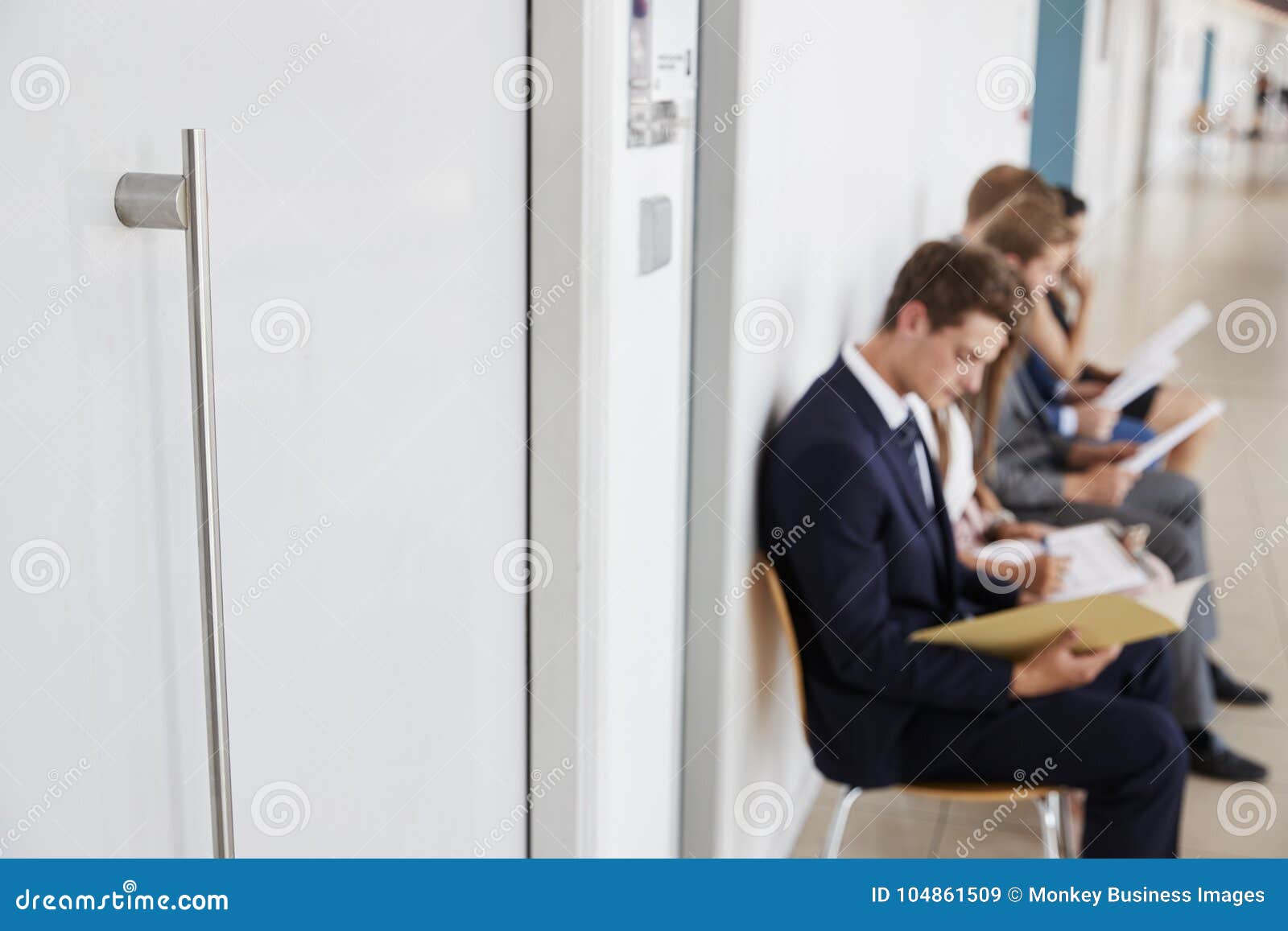 Five Candidates Waiting for Job Interviews, Elevated View Stock Image ...
