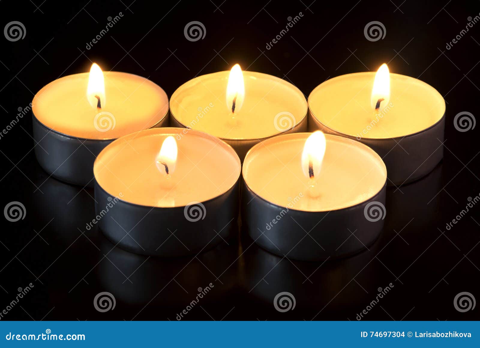 Five Candles Glowing in the Dark Stock Photo - Image of candle ...