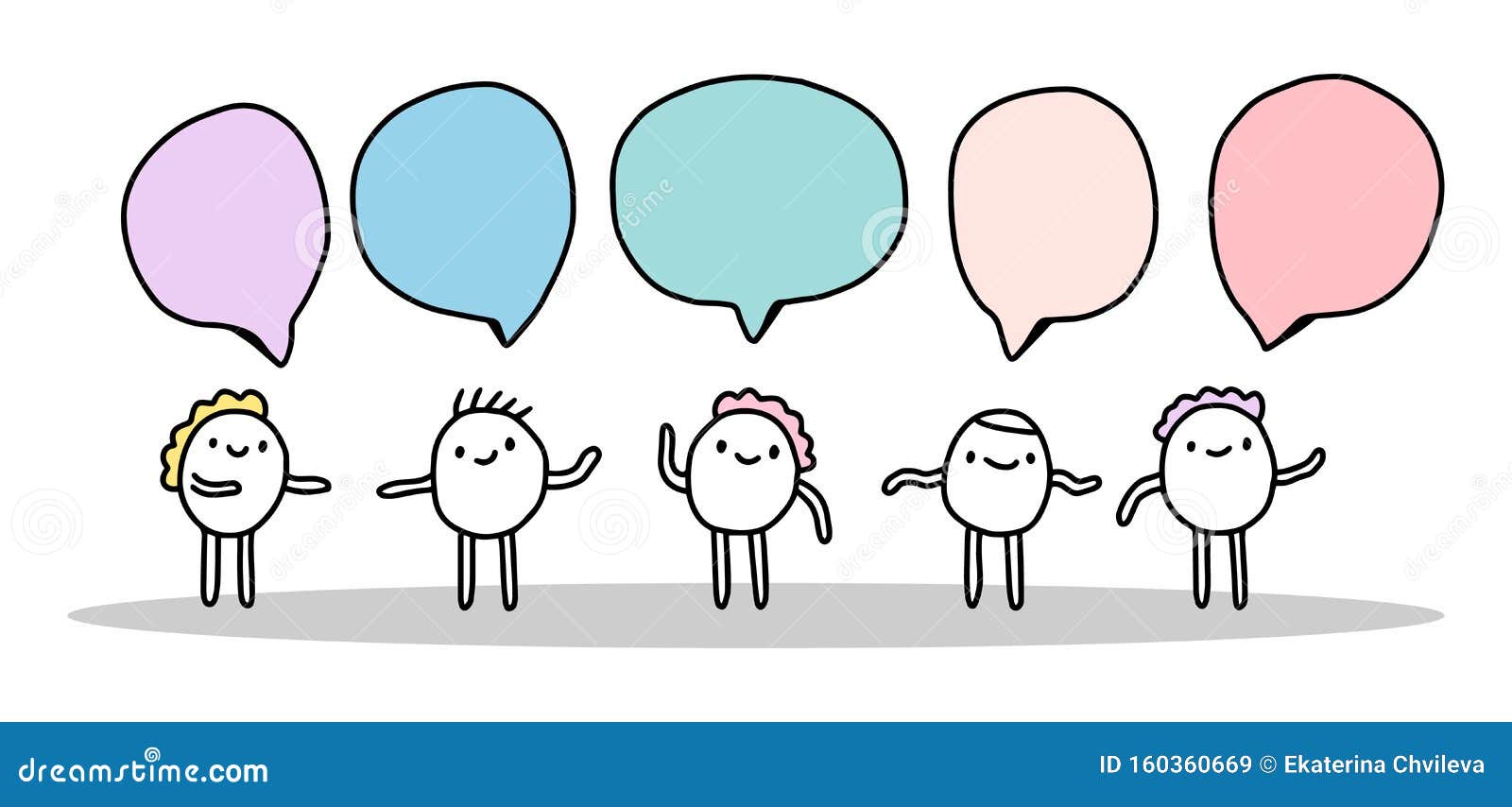 Five Cartoon Man Talking Speech Bubbles Pastel Colors Hand Drawn Vector ...