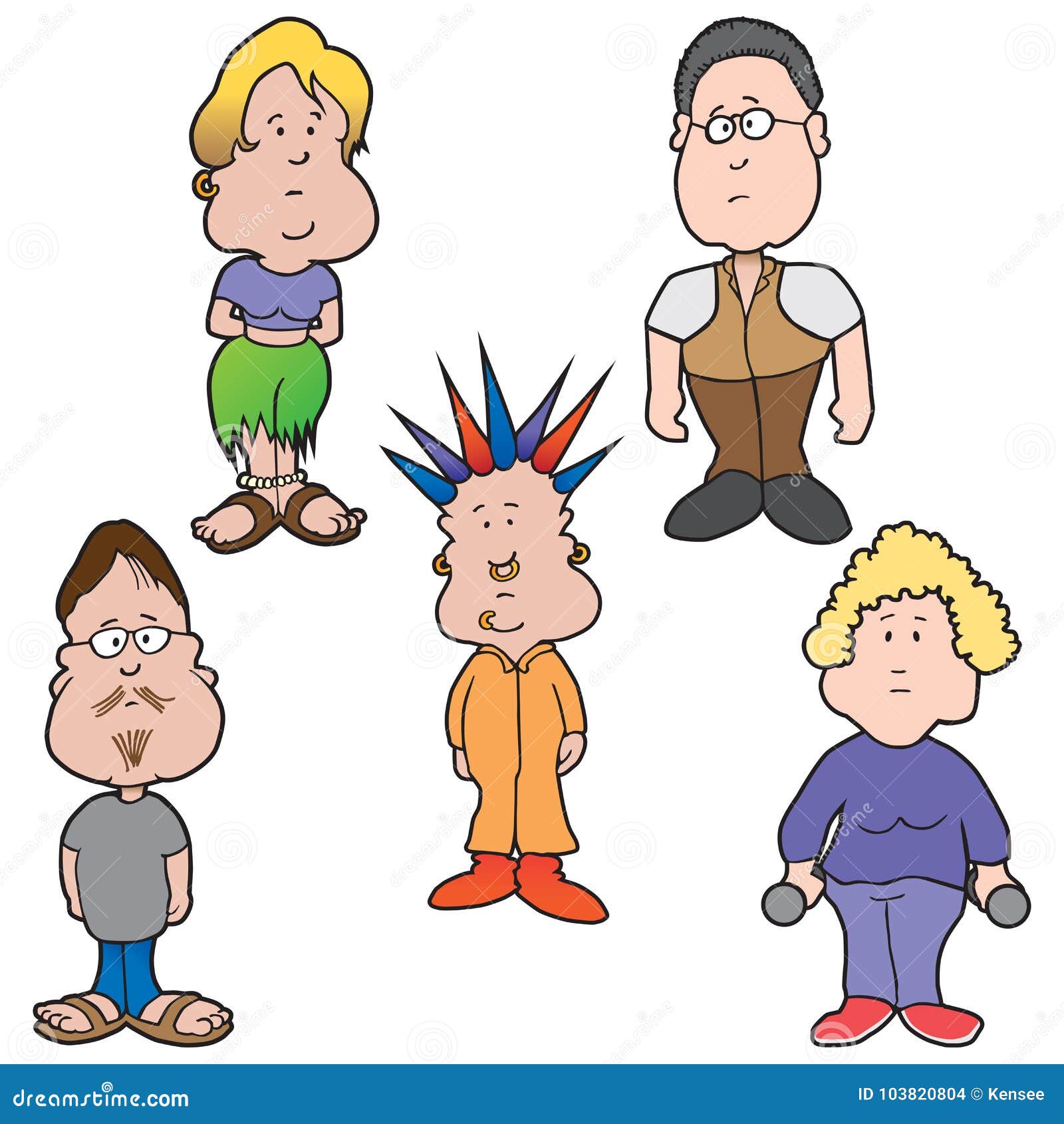 Five Cartoon People stock vector. Illustration of eclectic - 103820804