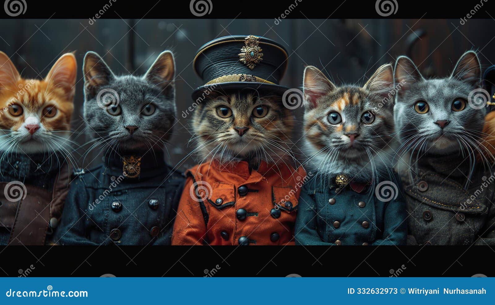 Five Cats in Military Uniforms Stock Illustration - Illustration of ...
