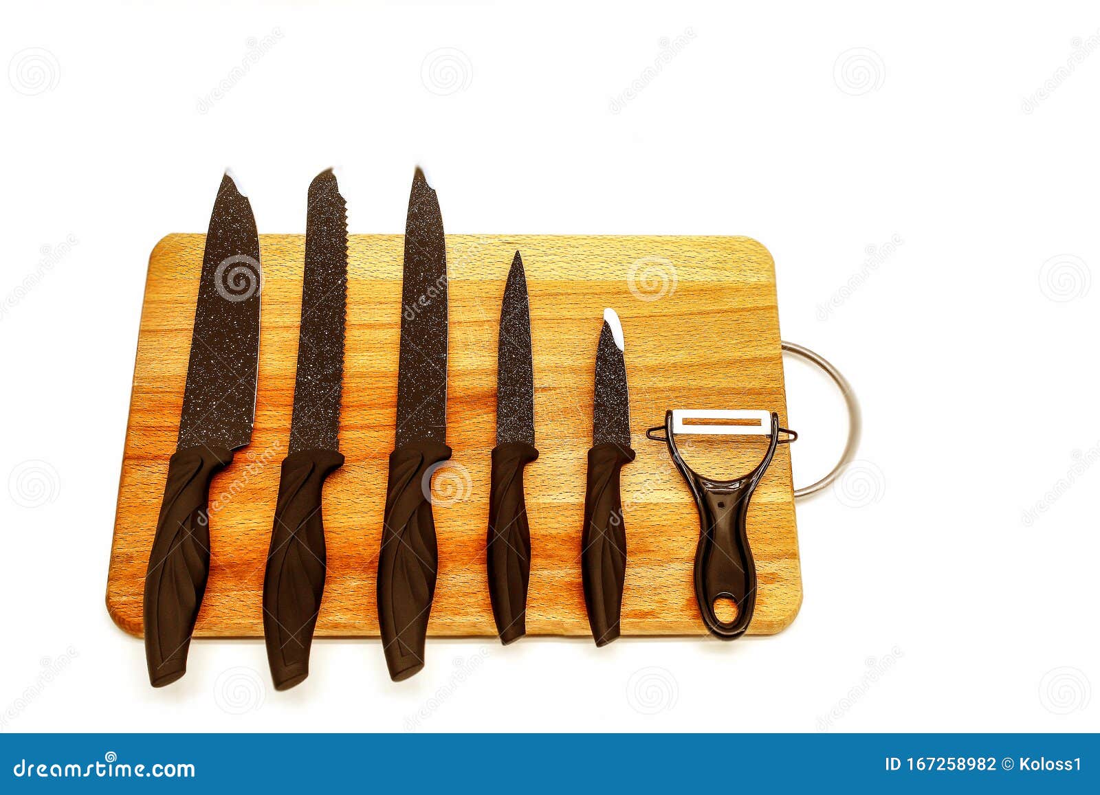 Five Ceramic Knives of Different Lengths Stock Photo - Image of white ...