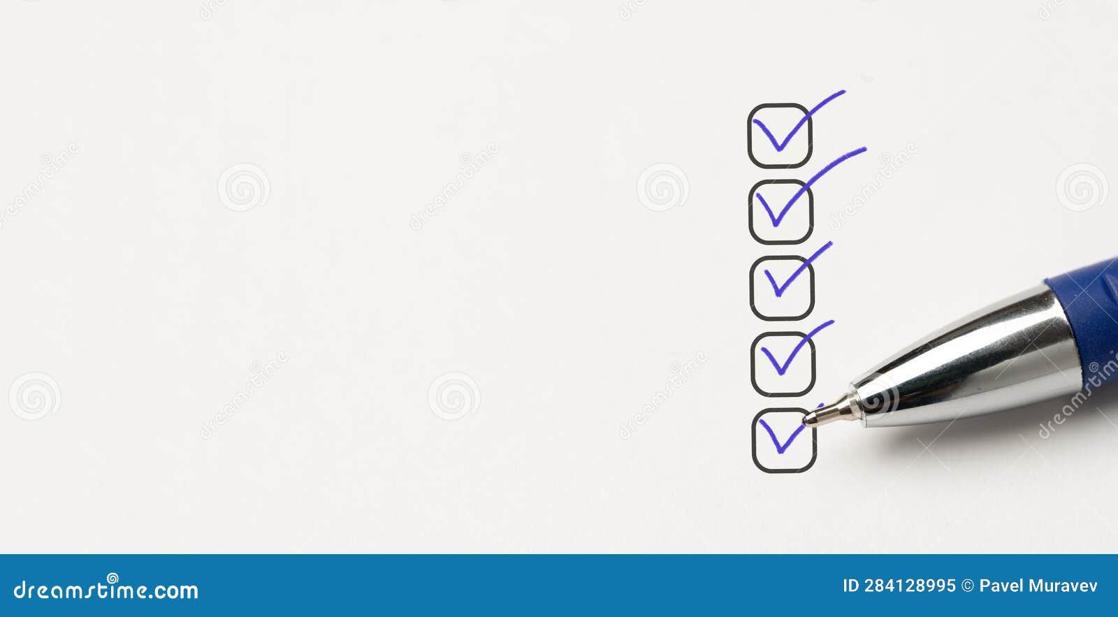 Five Checkboxes. Pen Writing Check Mark On Checklist. Checklist Concept ... Five Checkboxes. Pen Writing Check Mark On Checklist. Checklist Concept ...
