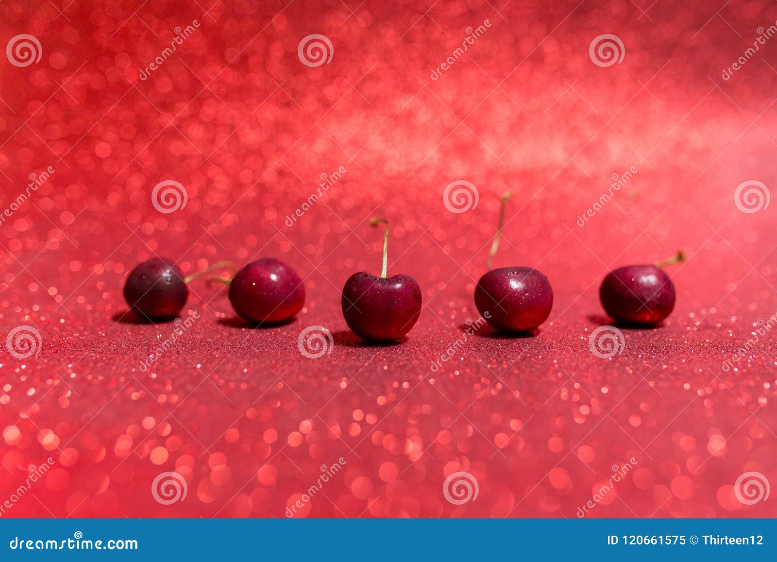 Five Cherry on Glitter Background Stock Image - Image of fruit ...