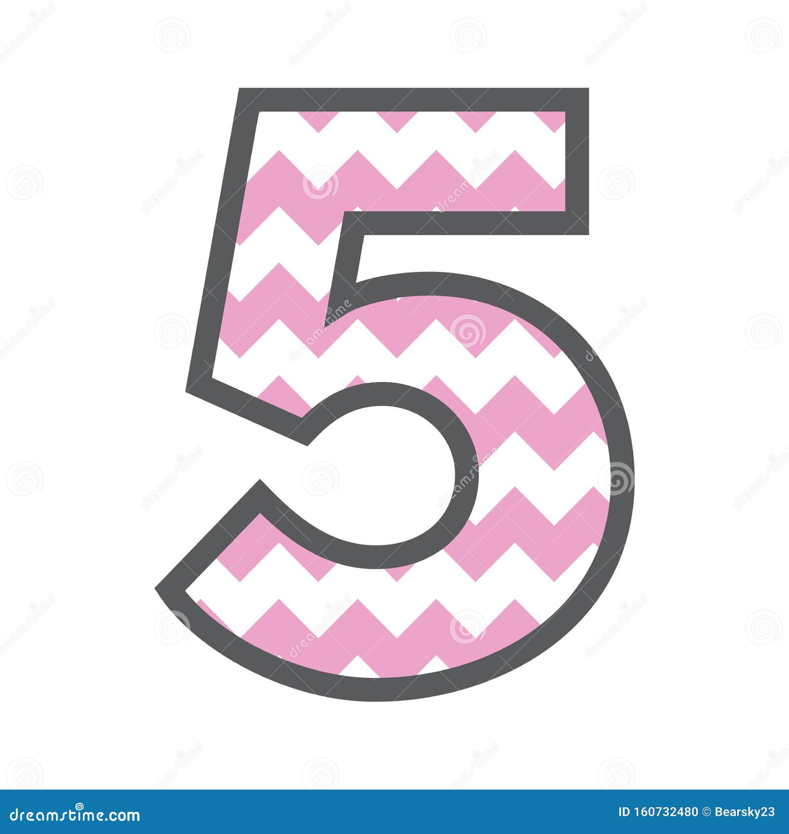 5 Five Chevron Number with Colorful Pink and White Pattern & Grey ...