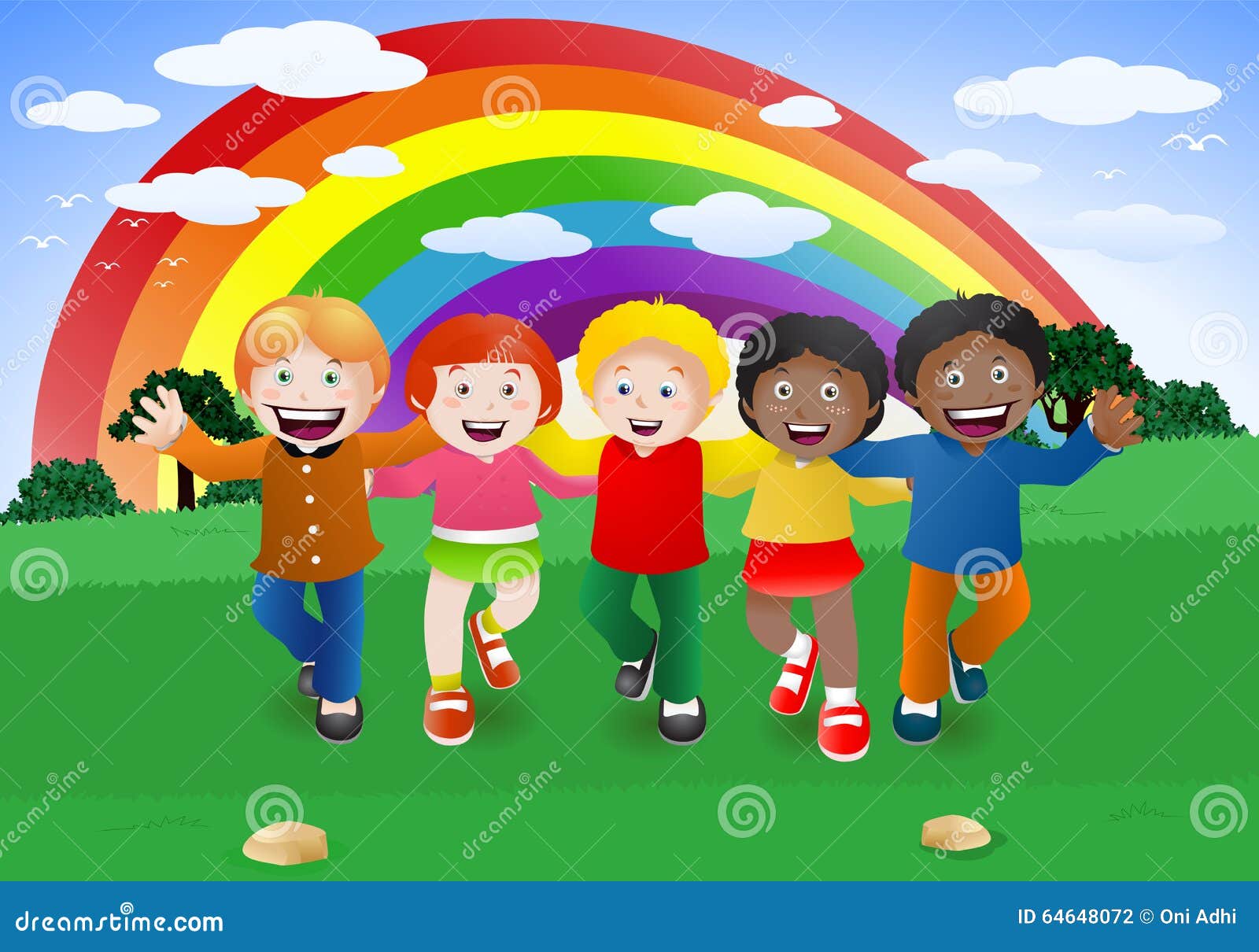 Five Children Holding Hands Stock Illustration - Illustration of ...