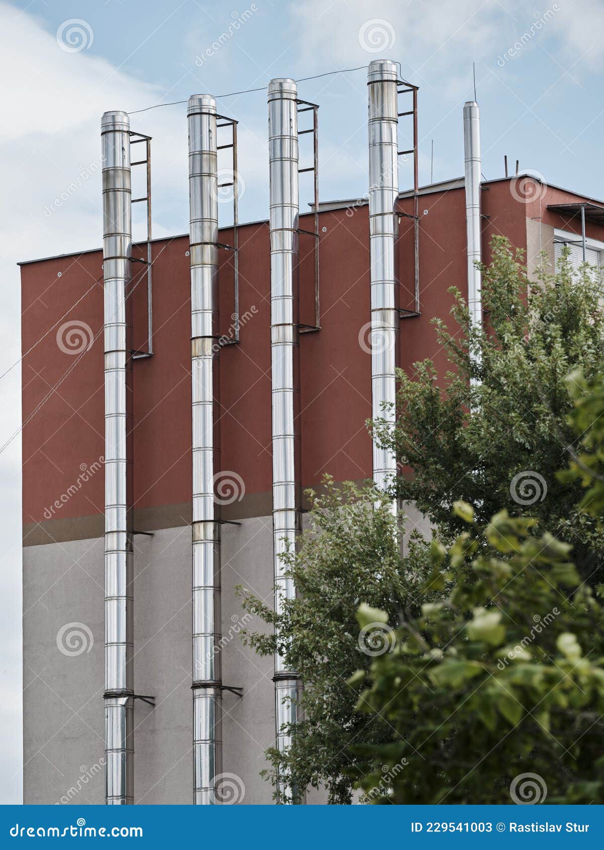 Five Chimneys on the Facade of the House Stock Image - Image of ...