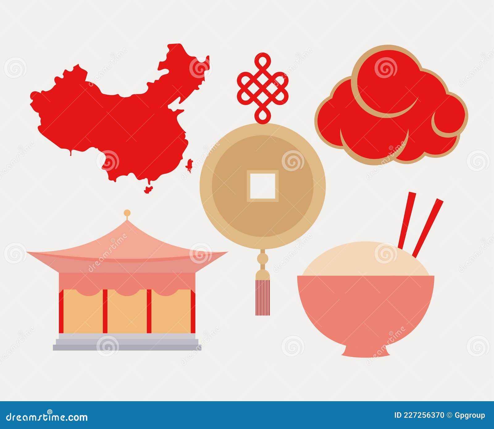 Five chinese items stock vector. Illustration of culture - 227256370