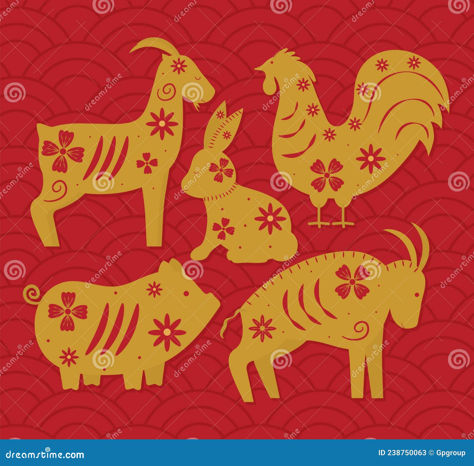 Five Chinese Zodiac Animals Stock Vector - Illustration of buffalo ...