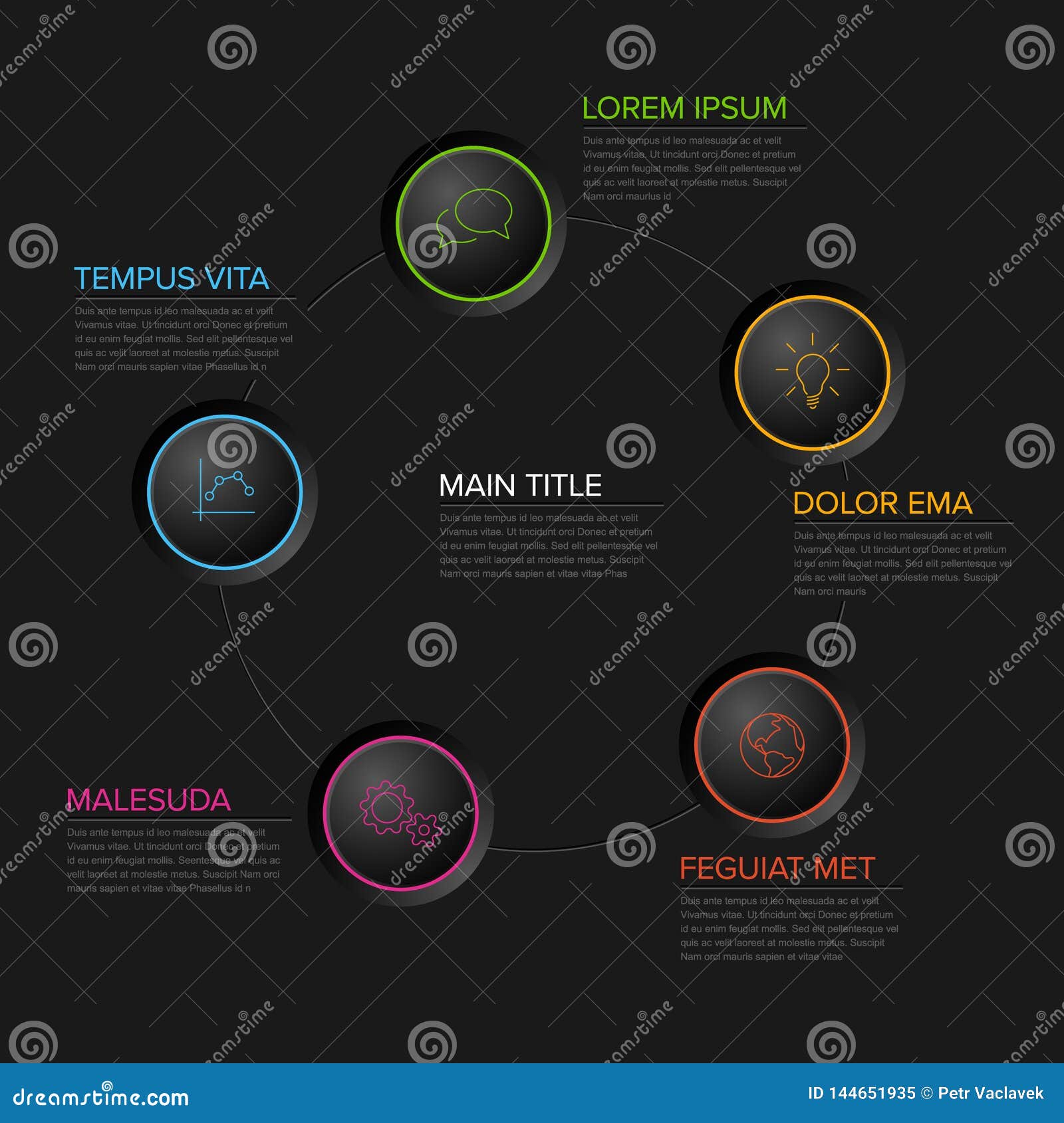 Five Circles Diagram Template Stock Vector - Illustration of five ...