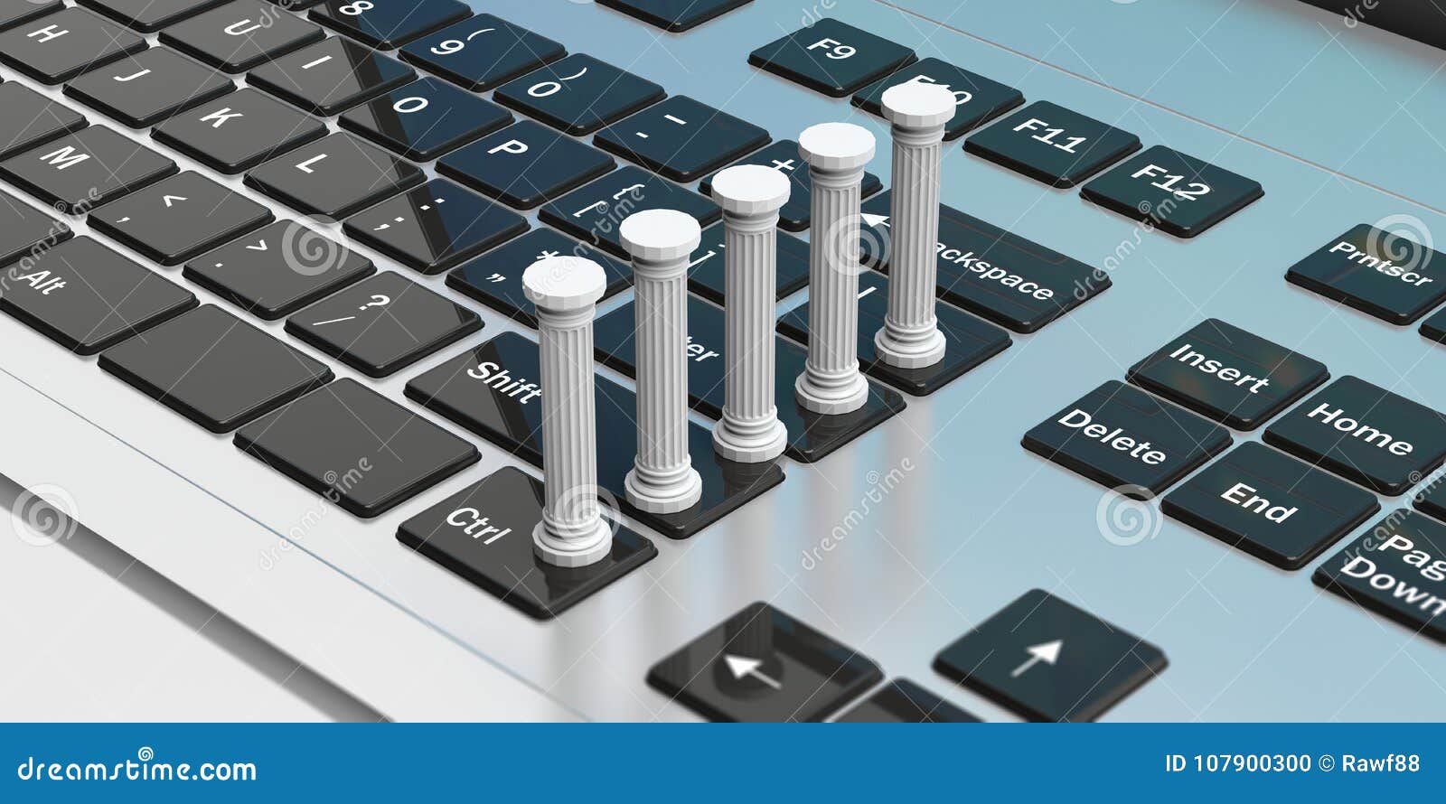 Five Classical Pillars on a Computer Keyboard. 3d Illustration Stock ...