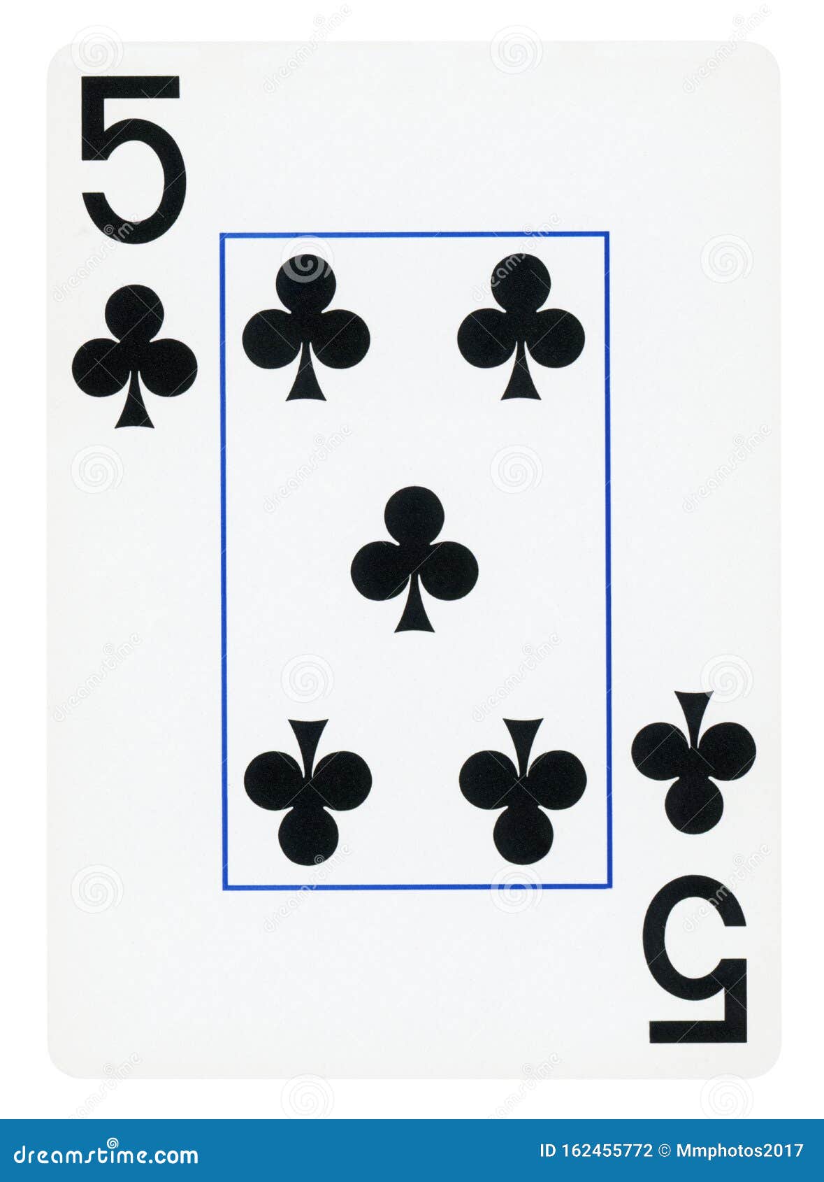 Five of Clubs Playing Card - Isolated on White Stock Illustration ...