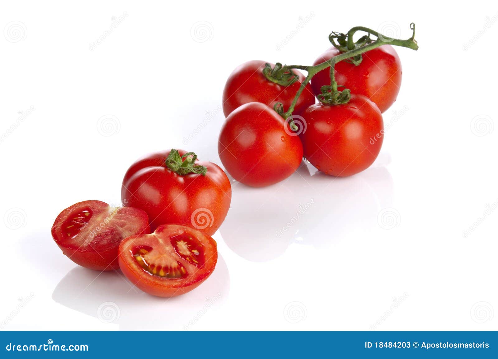 Five Cluster Tomatoes and One Halved Stock Image - Image of space ...