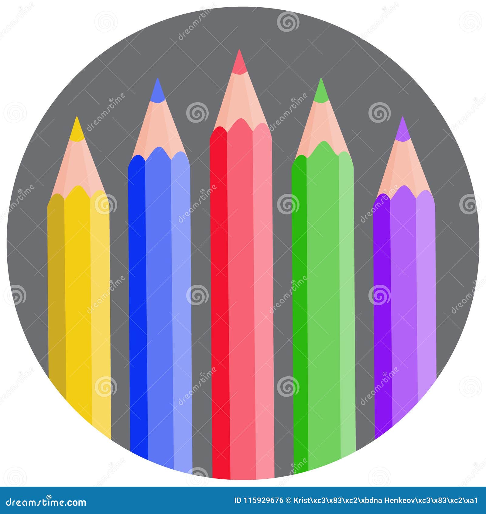 Five Color Pencils Rounded Gray Circle Vector Icon, Drawing, Creativity ...