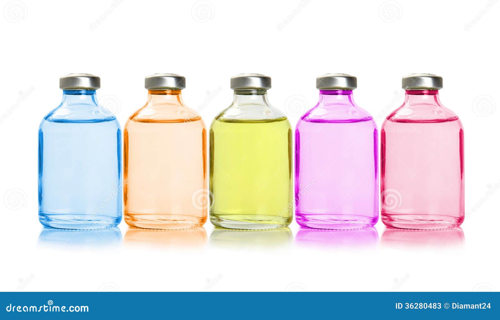 Five Colored Bottles with Essential Oils Stock Image - Image of green ...
