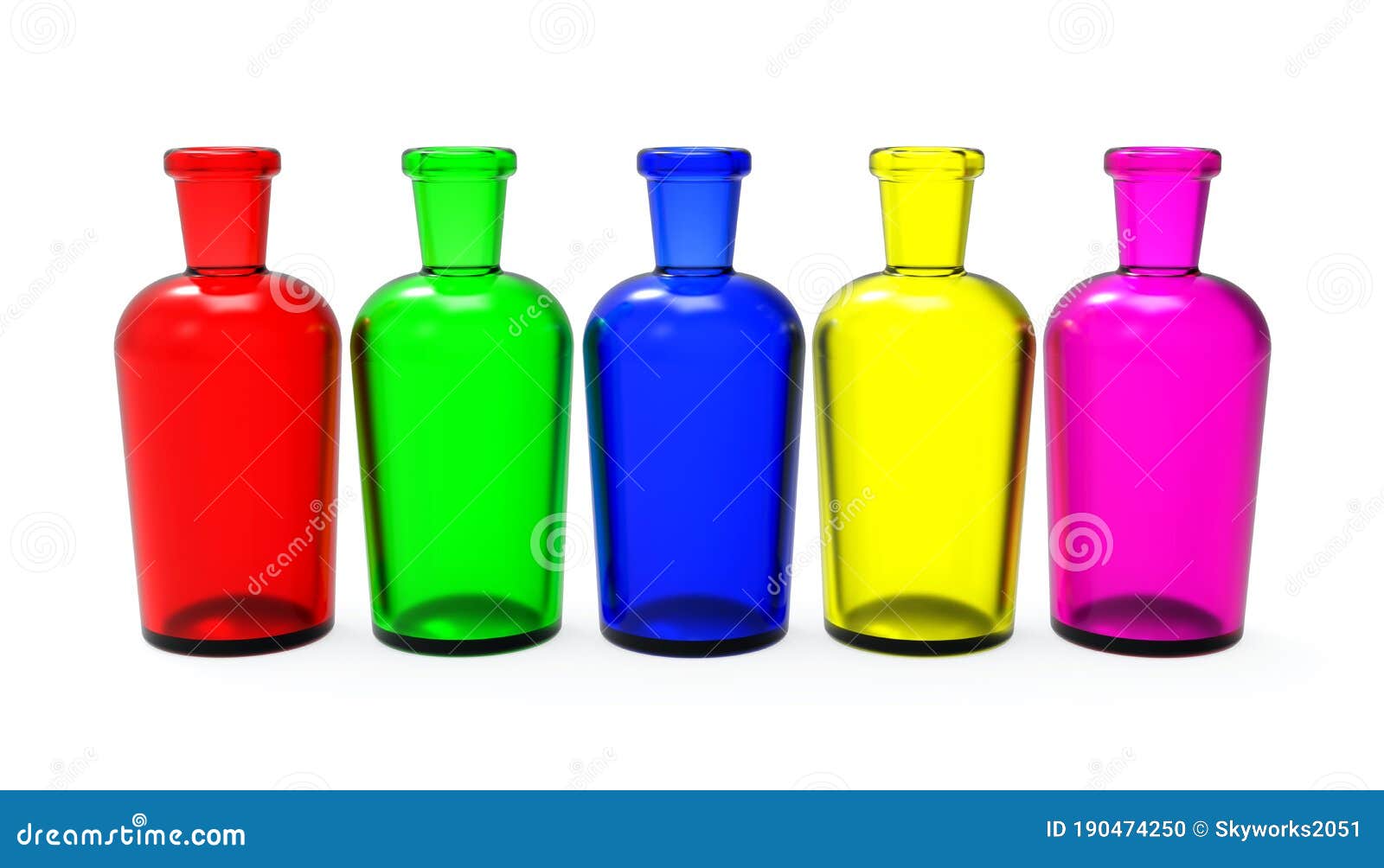 Five Colored Bottles. Colored Metal Bottles. 3D Illustration. Stock ...