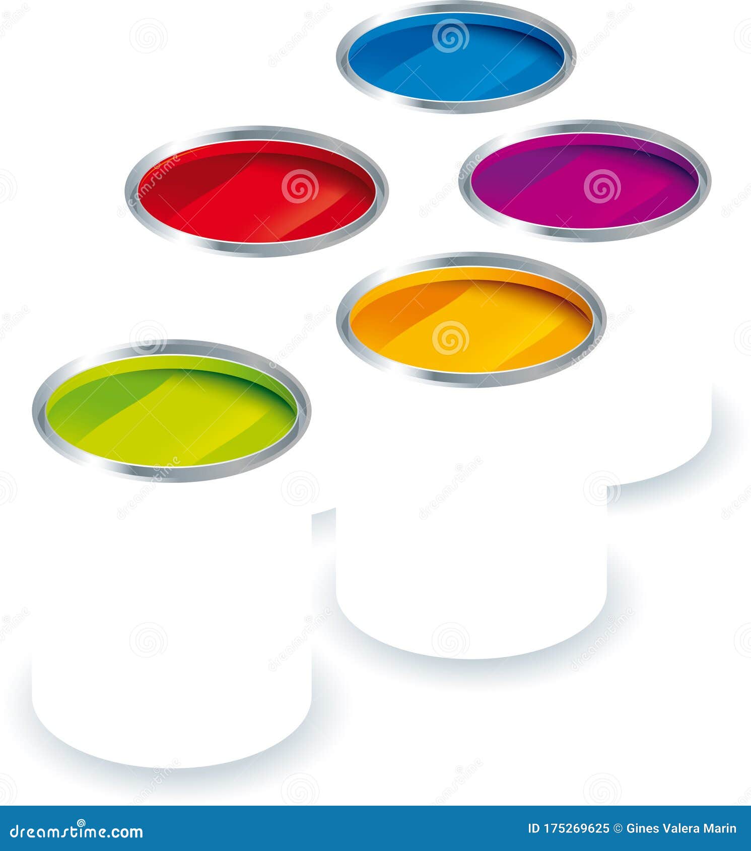 Five Colored and Open Paint Cans. Copy Space Stock Illustration ...