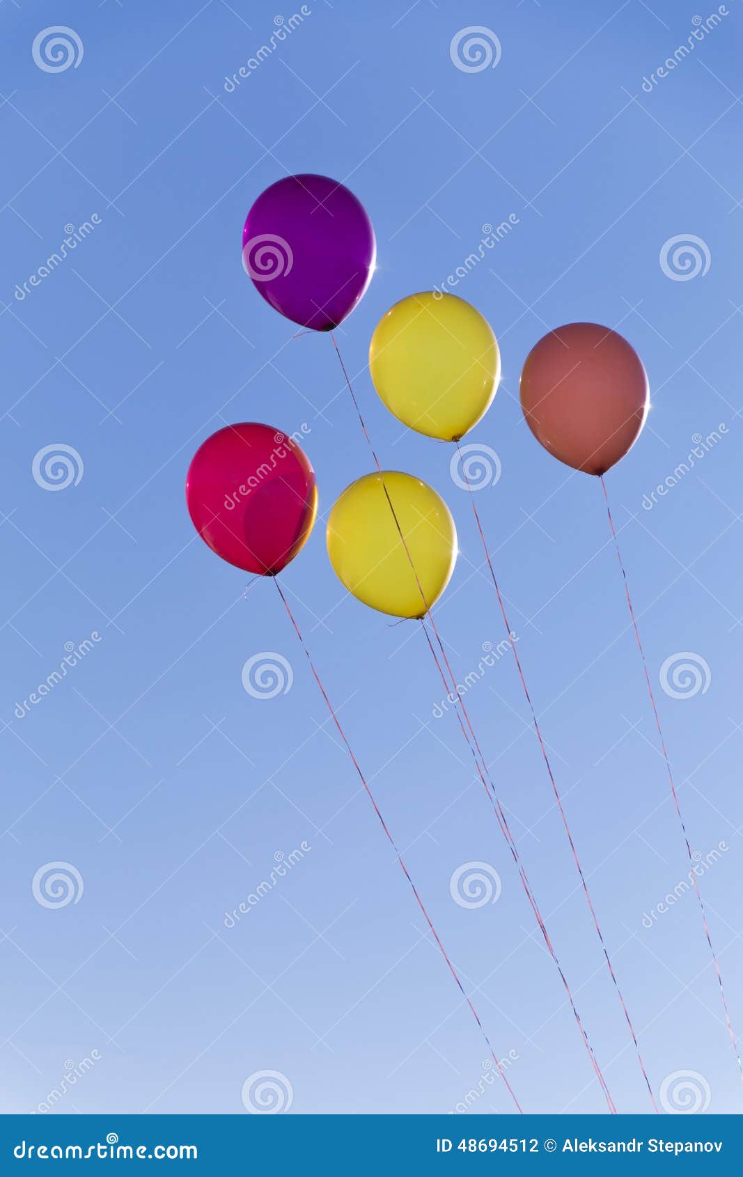 Five Colorful Balloons on Clear Sky Stock Photo - Image of balloons ...