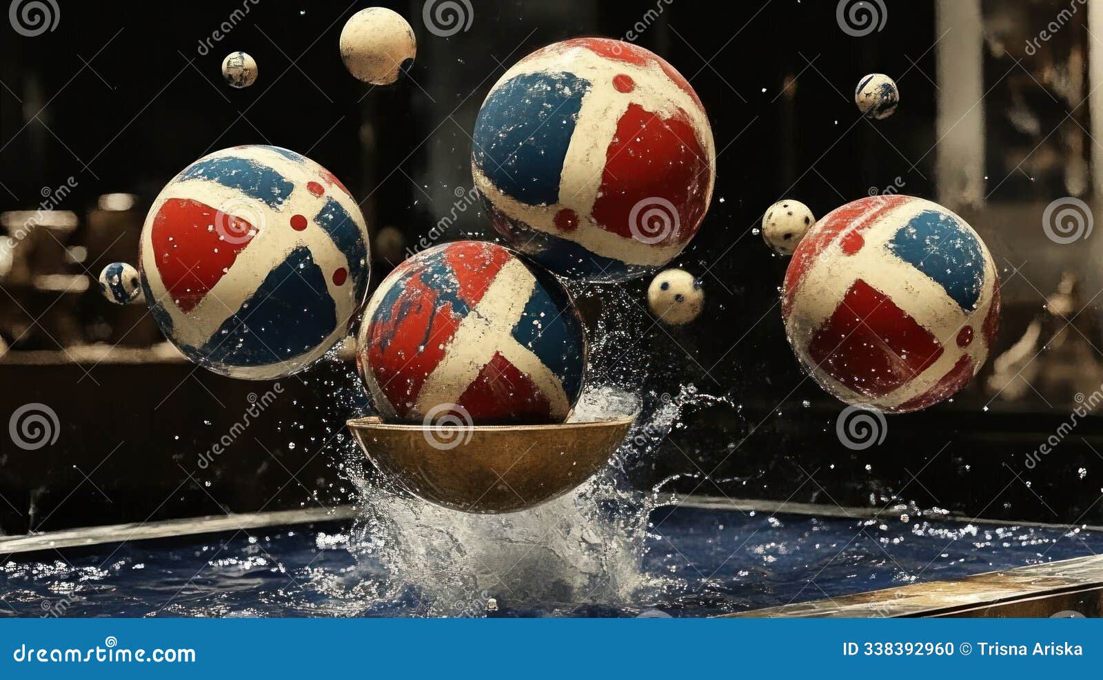 Five Colorful Balls Splashing in Water, Creating Dynamic Motion and ...