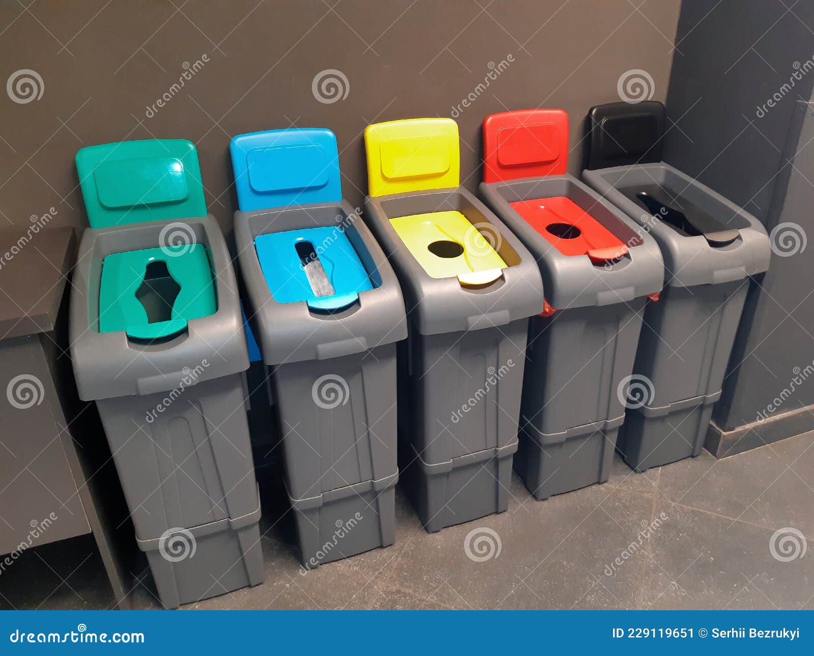 Five Multi-colored Containers for Collecting and Sorting Different ...