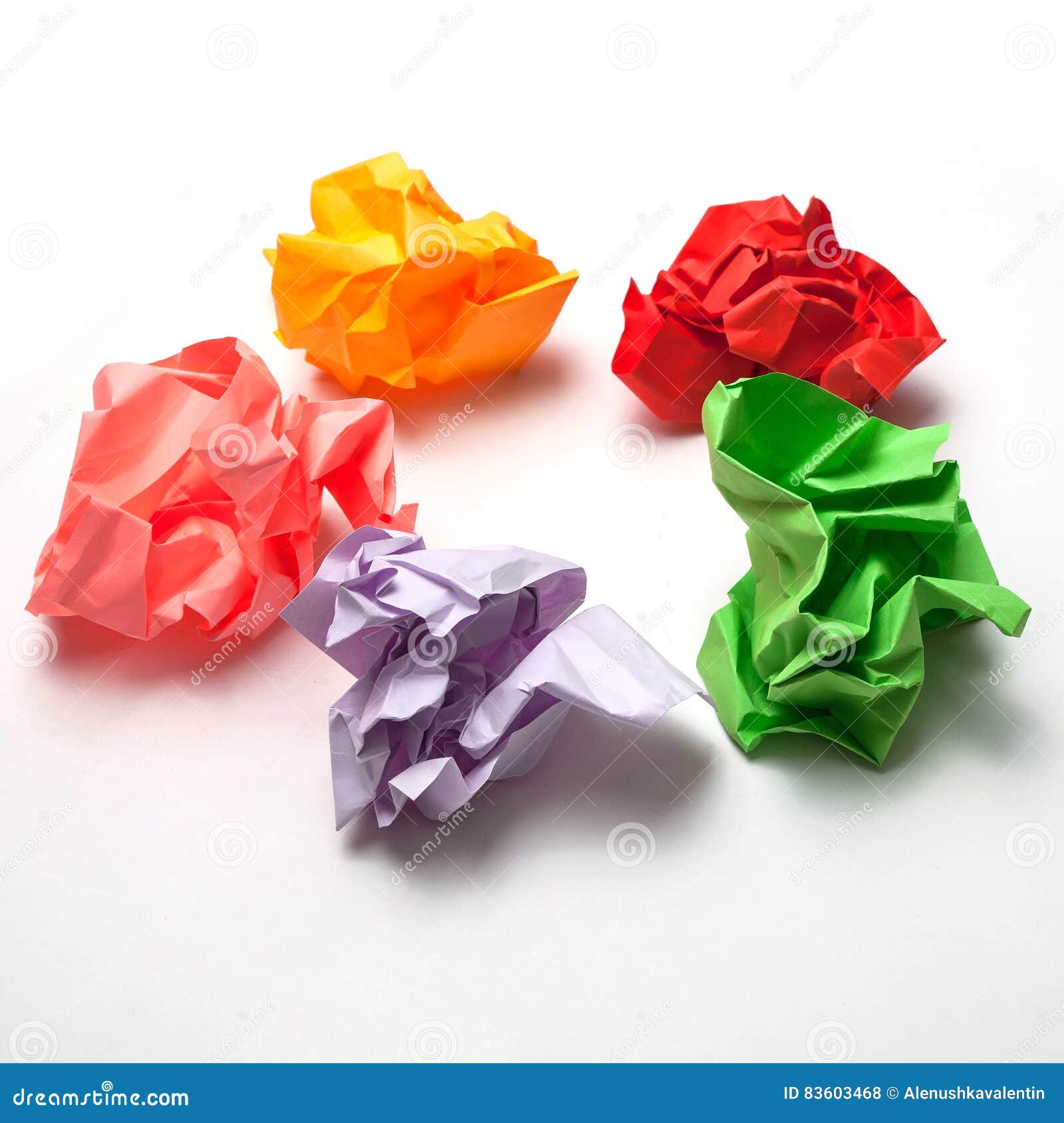 Five Colorful Crumpled Paper Balls Stock Photo - Image of garbage ...
