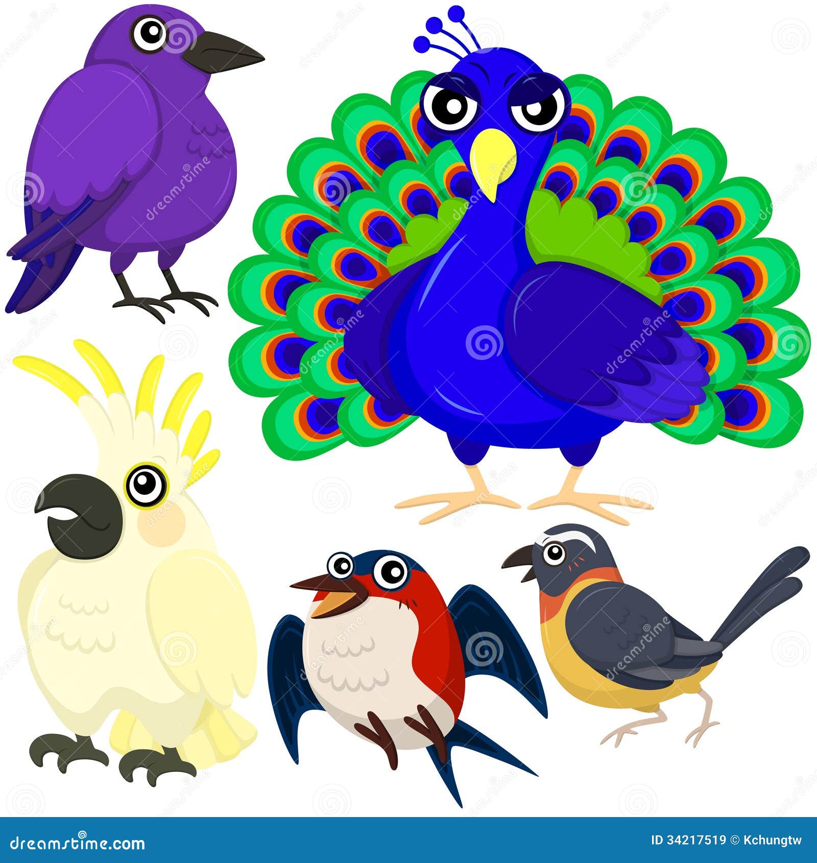 Five colorful cute birds stock vector. Illustration of isolate - 34217519