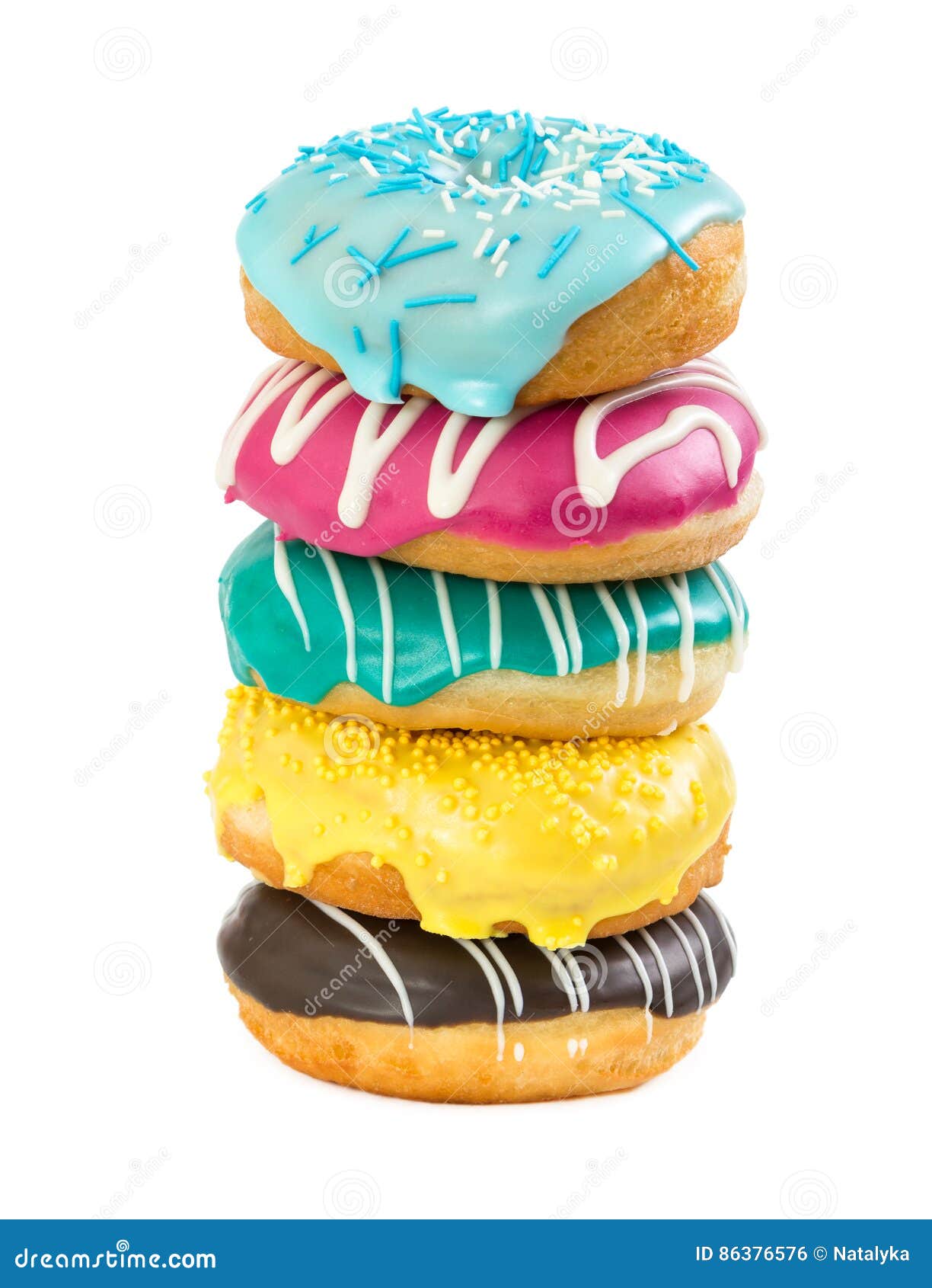 Five colorful donuts stock photo. Image of brown, hole - 86376576