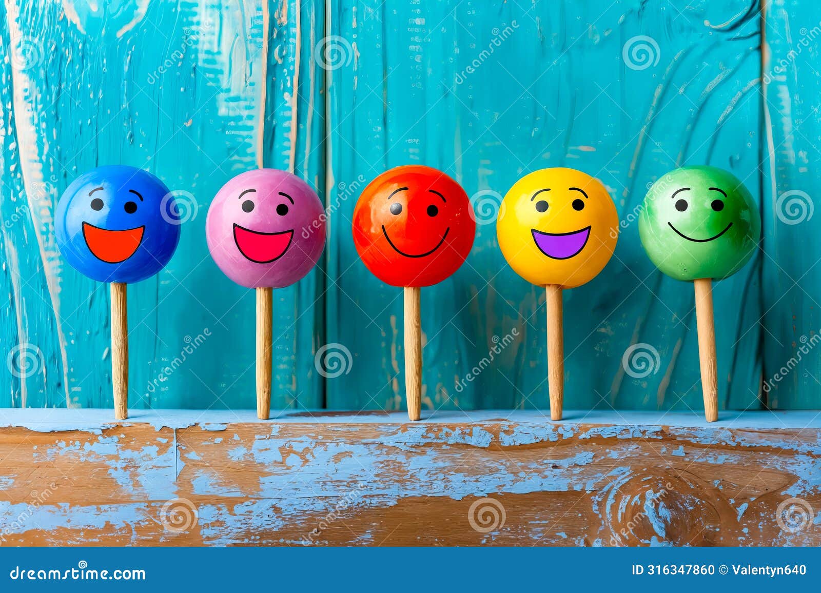 Five Colorful Easter Eggs with Smiley Faces on Sticks. Generative AI ...