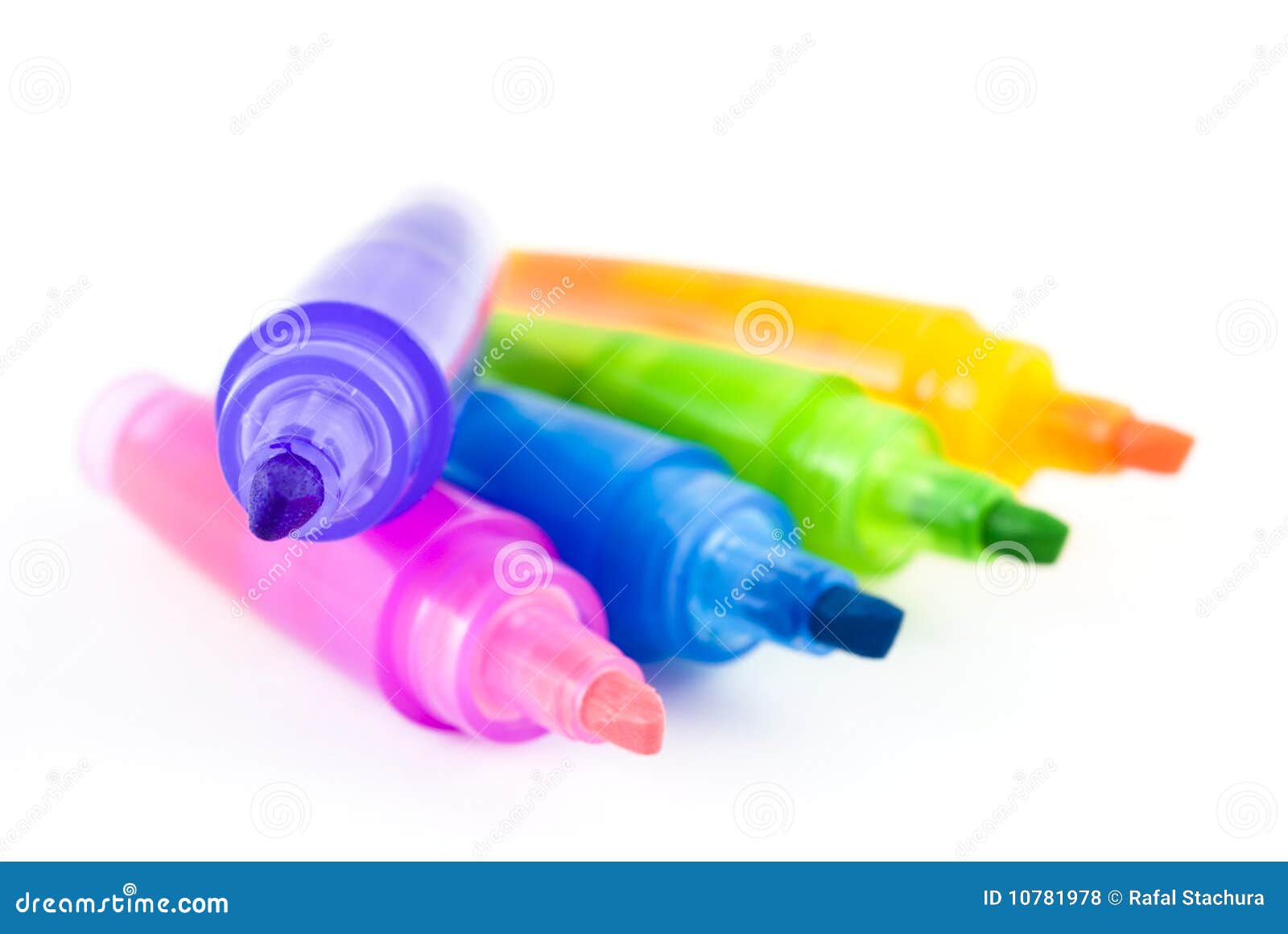 Five colorful highlighters stock photo. Image of pink - 10781978