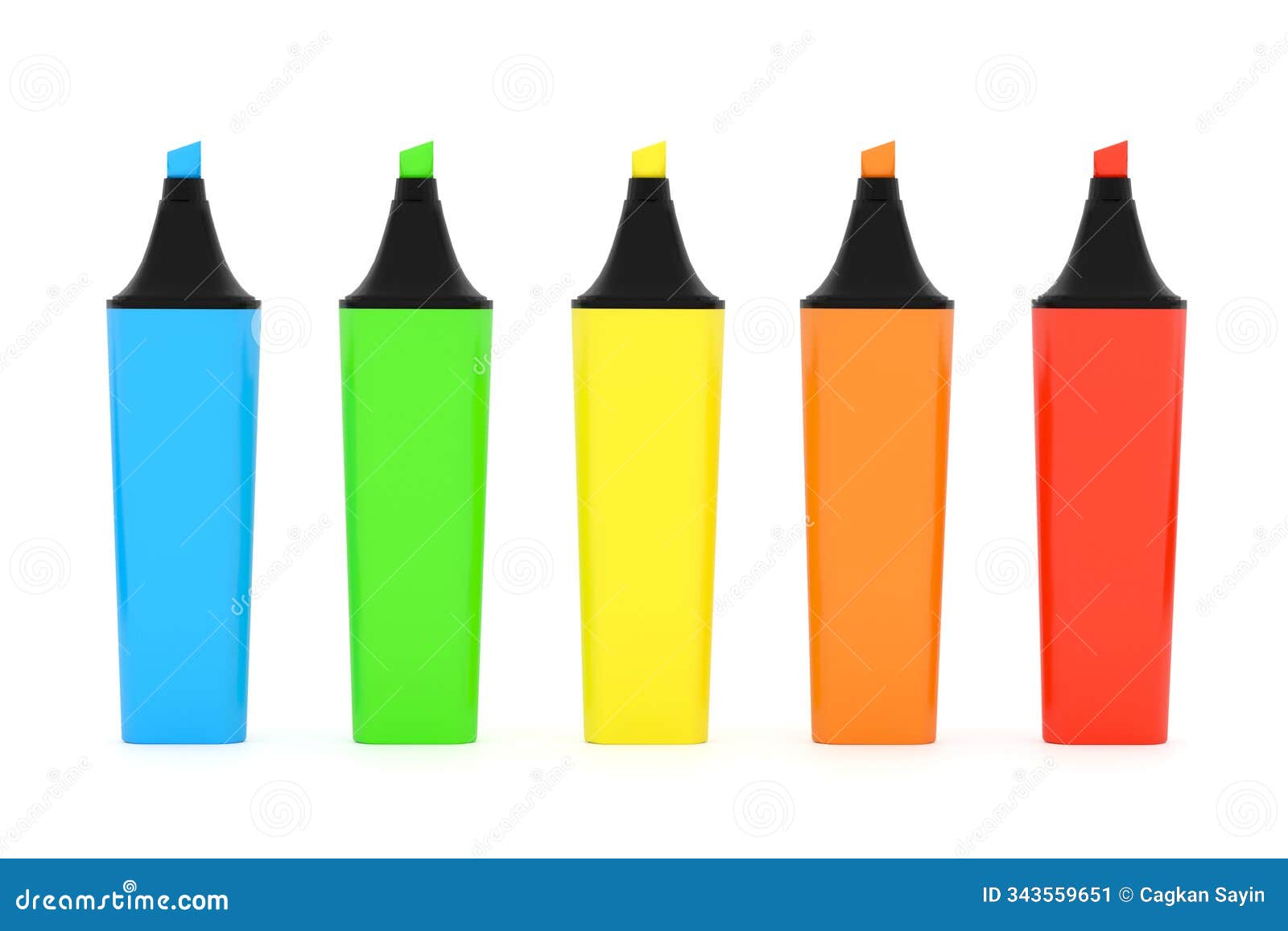 Five Colorful Highlighters Standing on White Background Stock ...