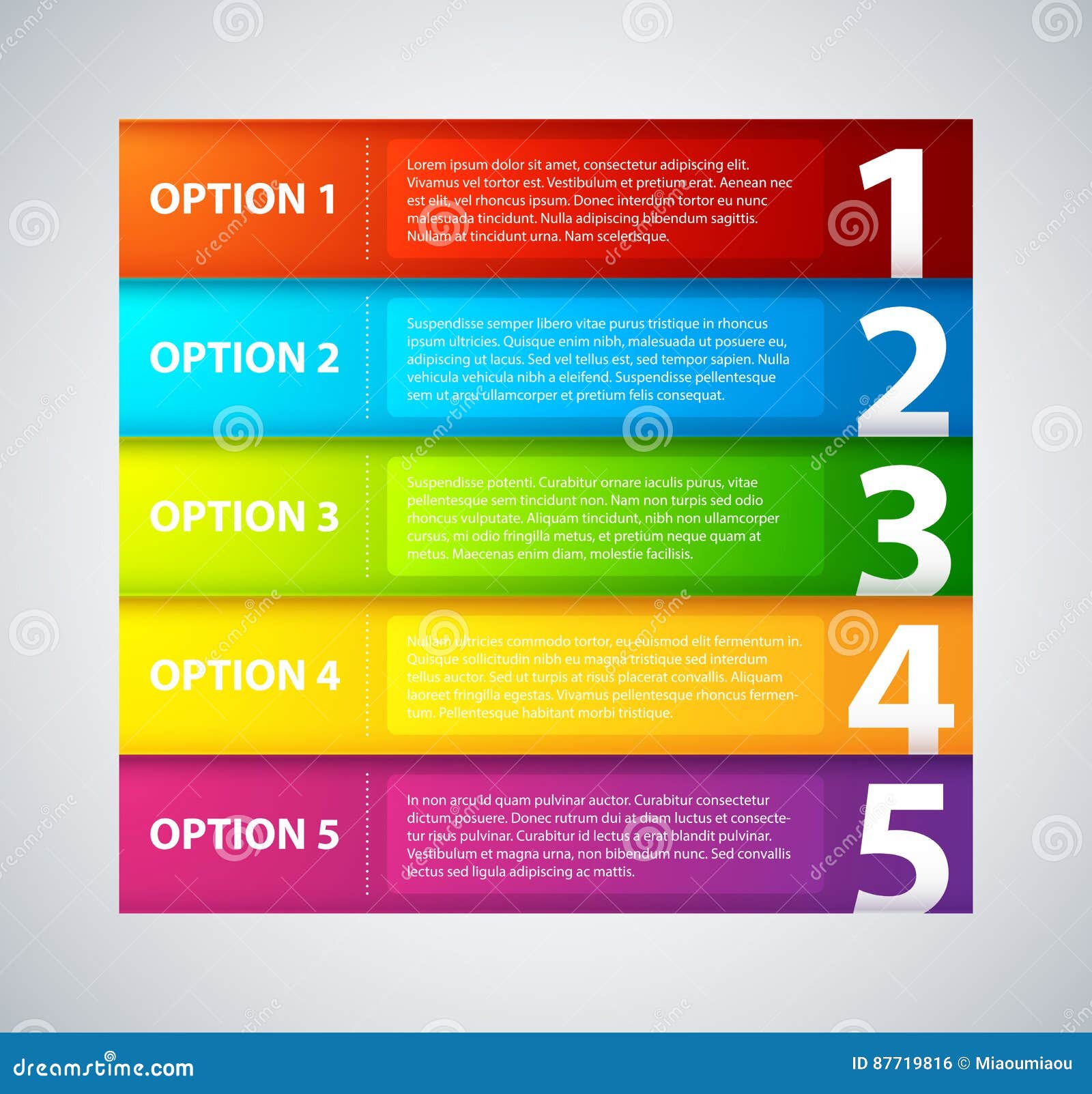 Five Colorful Horizontal Banners, Numbered from One To Five Stock ...